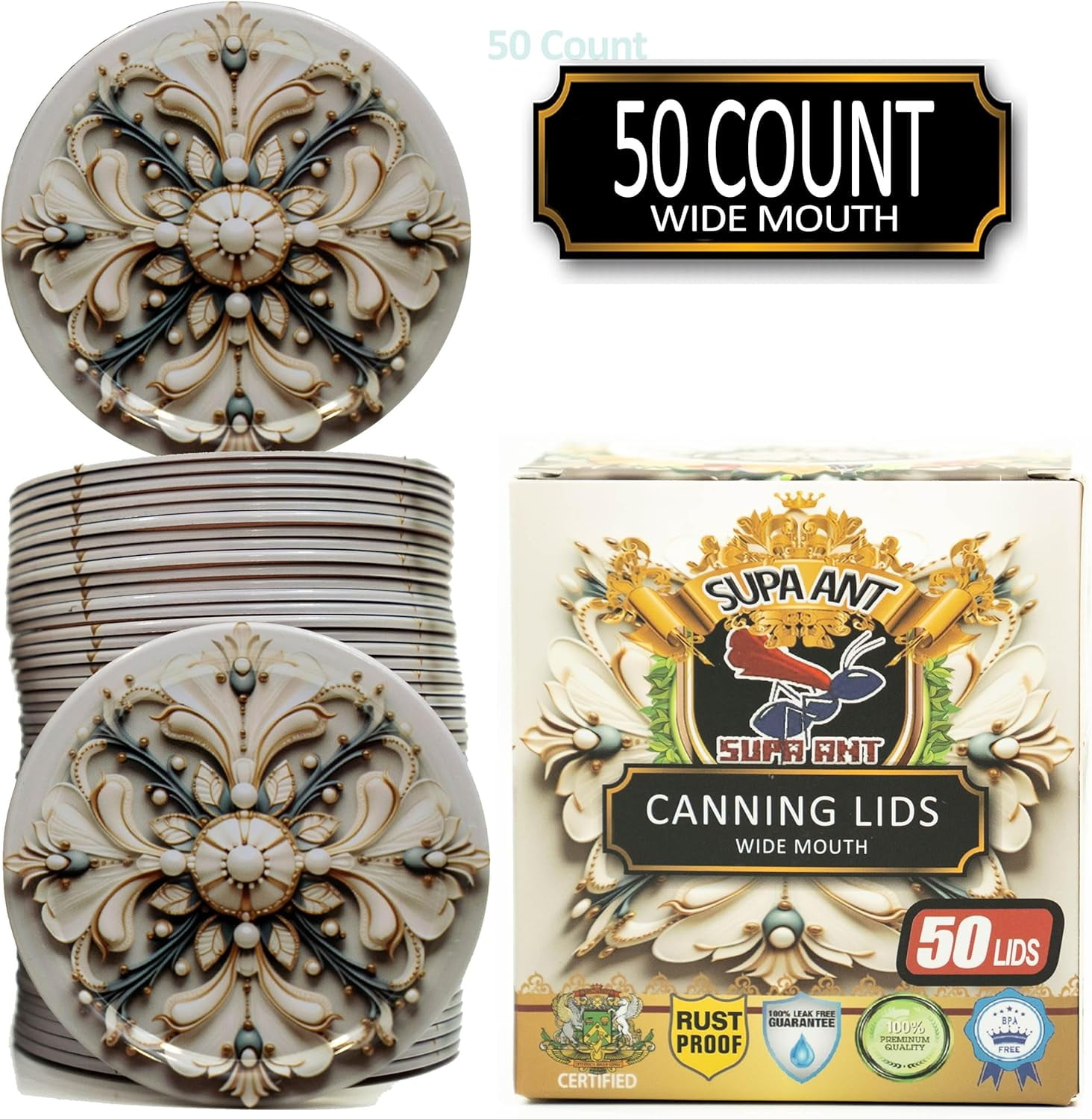Supa Ant Wide Mouth Canning Jar Lids, Rust Buckle and Leak Proof, 50 ...