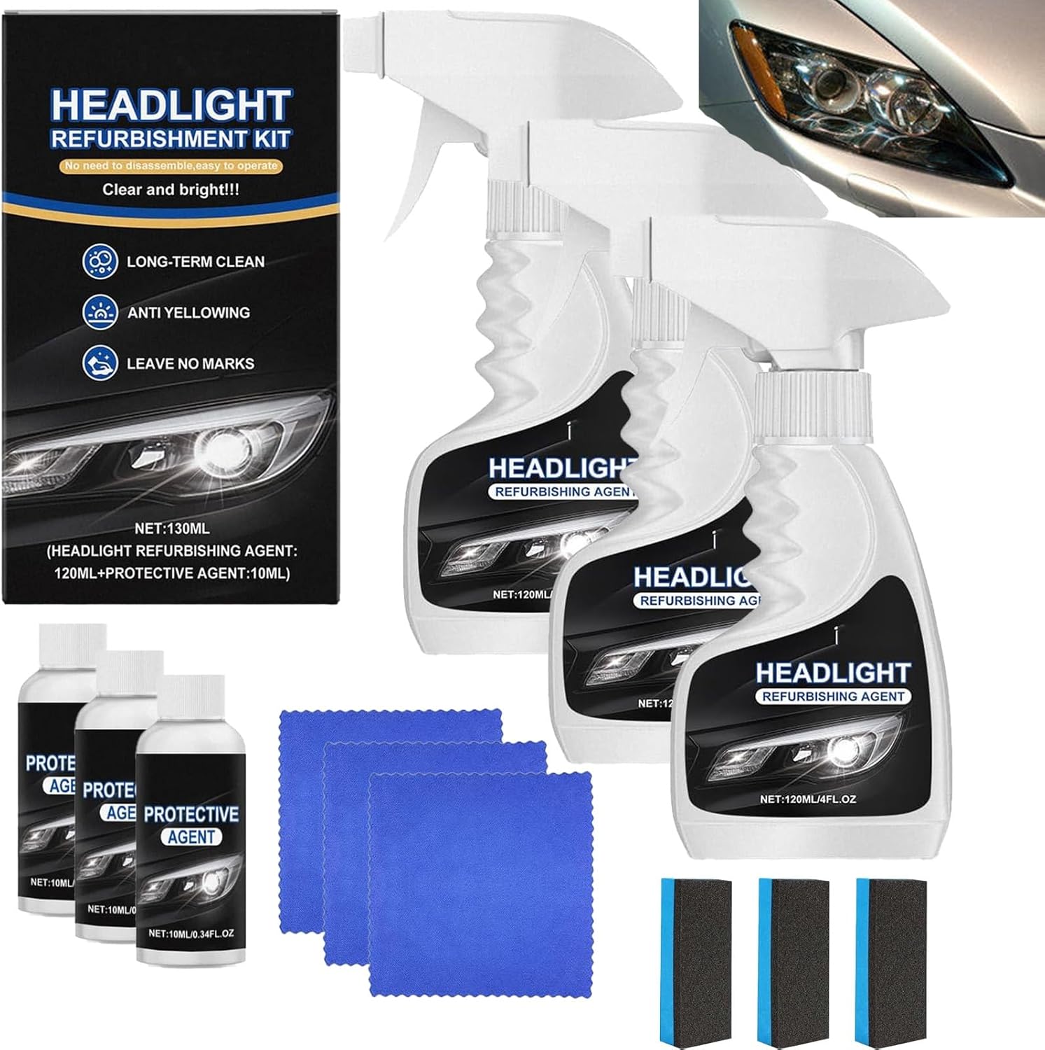 Supani Headlight Restoration Fluid Kit, Q4 Headlight Restoration Polish ...