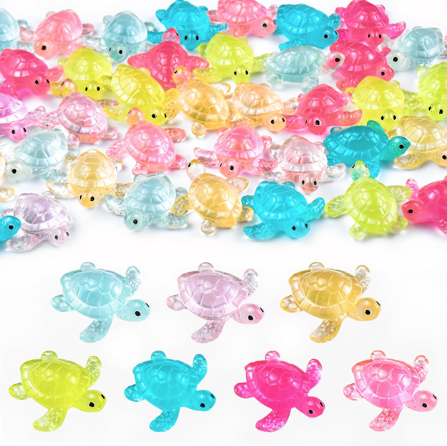 Supbessel 100PCS Mini Resin Turtles Figurines Luminous Mini Resin Animals Tiny Sea Animals Tiny ...