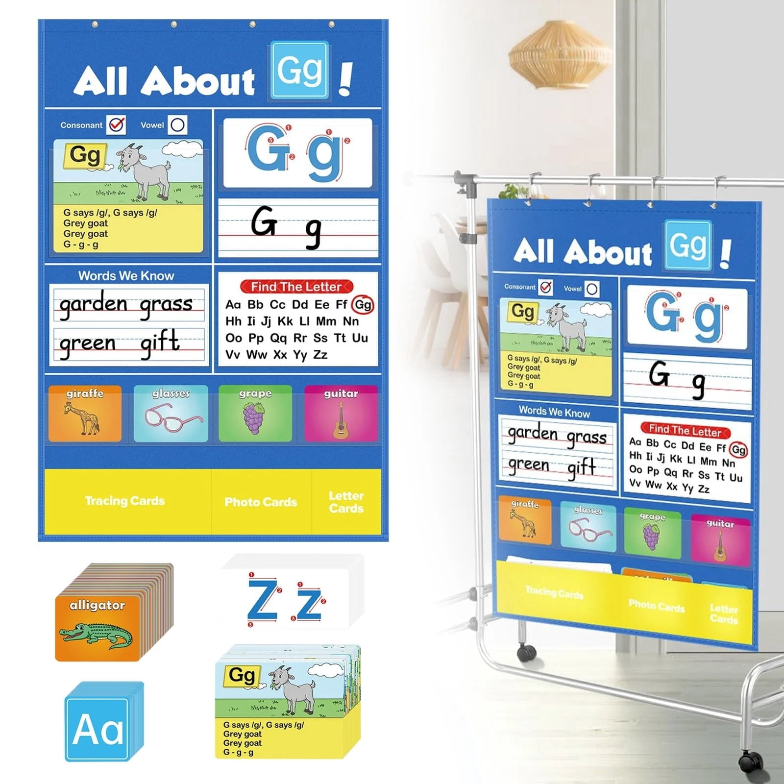 Supbessel Alphabet Learning Pocket Chart Alphabet Wall Chart ABC Flash ...
