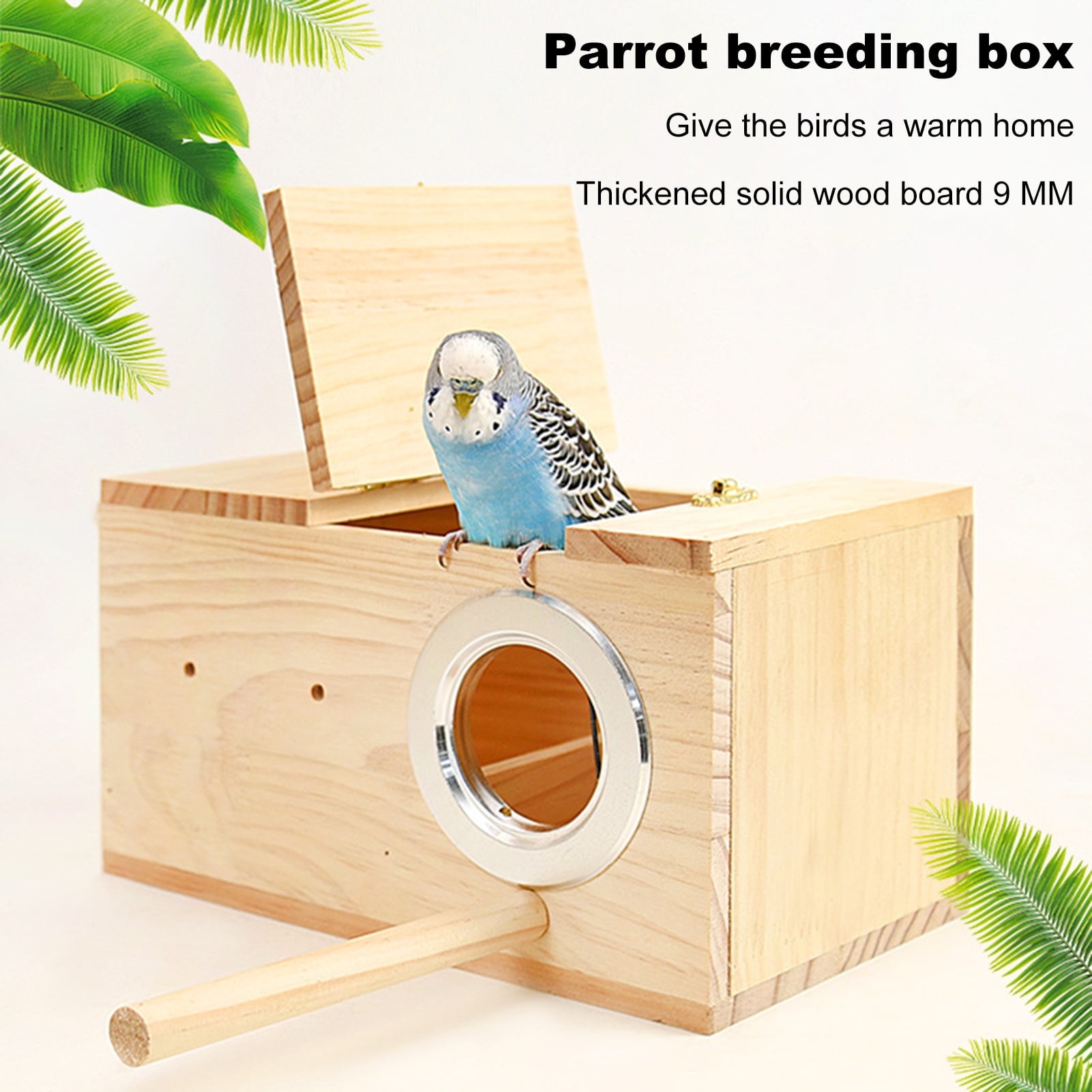 Supbessel Parakeet Nesting Box Wooden Bird Nest Breeding Box with Perch Bird Cage House for ...
