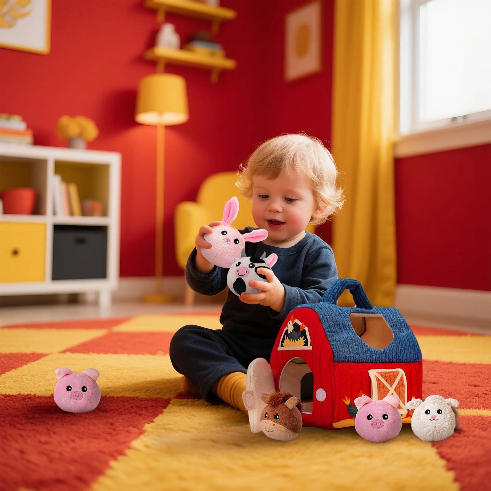 Supbessel Small Houses Interactive Plush Farm Animal Playset for ...