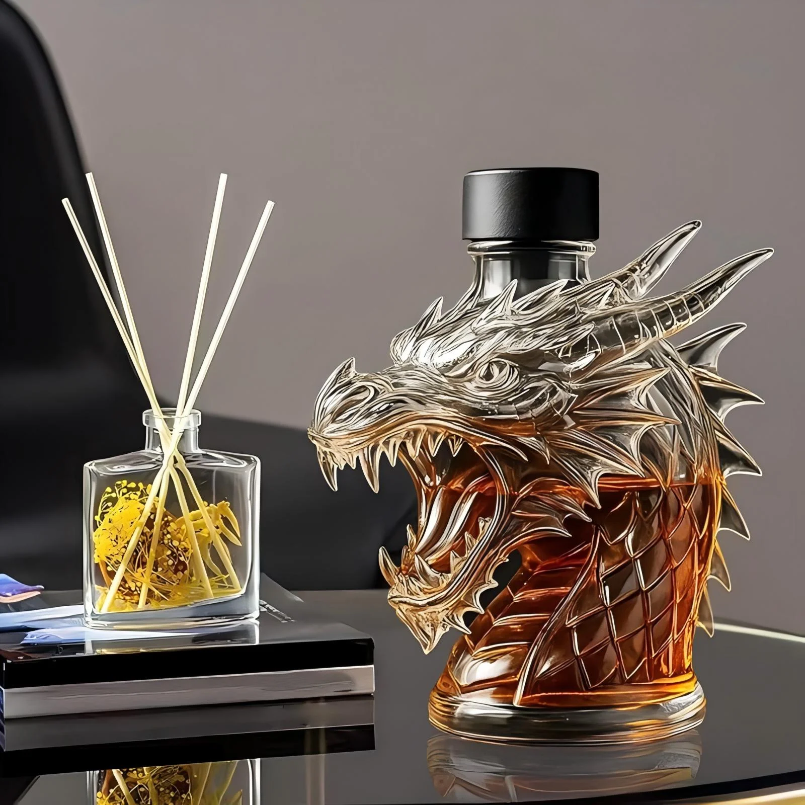 Supbessel Whiskey Decanter Art Statue,Striking Dragon Art Glass Whiskey ...