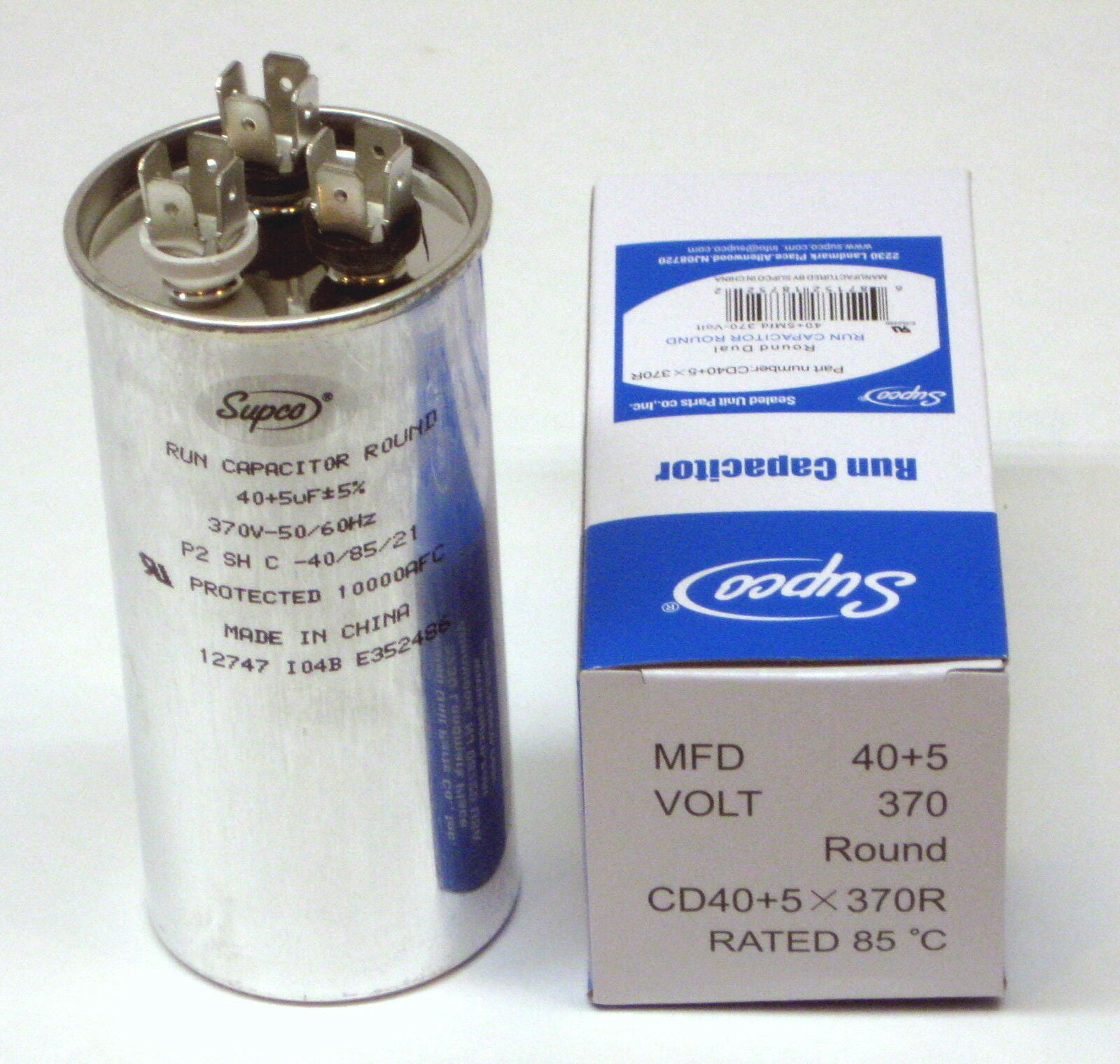 Dual Run Capacitor, Round, 40 + 5 Mfd., 370 Volt, CD40+5X370R - Walmart.com
