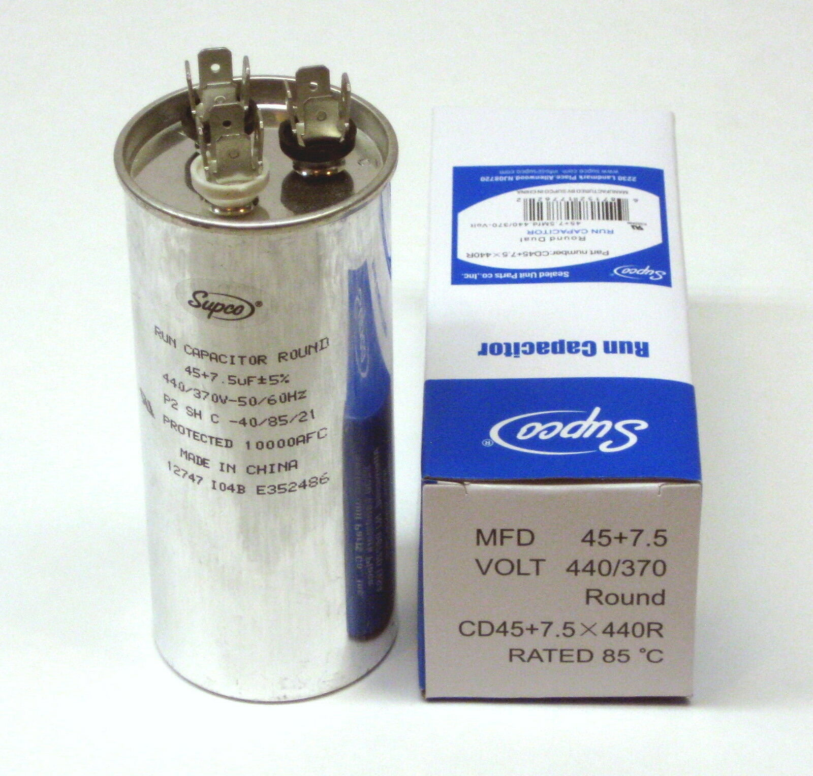 Supco CD45+7.5X440R HVAC Motor Round Dual Run Capacitor 45 + 7.5 MFD ...