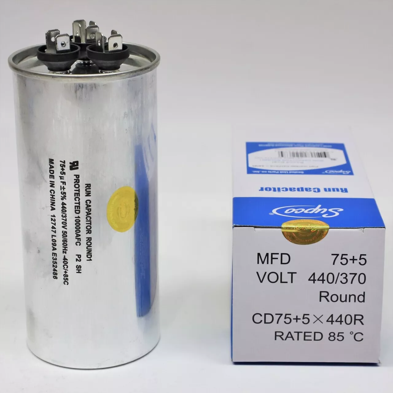 Supco CD75+5X440R HVAC Motor Round Dual Run Capacitor 75 + 5 MFD 440 Volts - Walmart.com