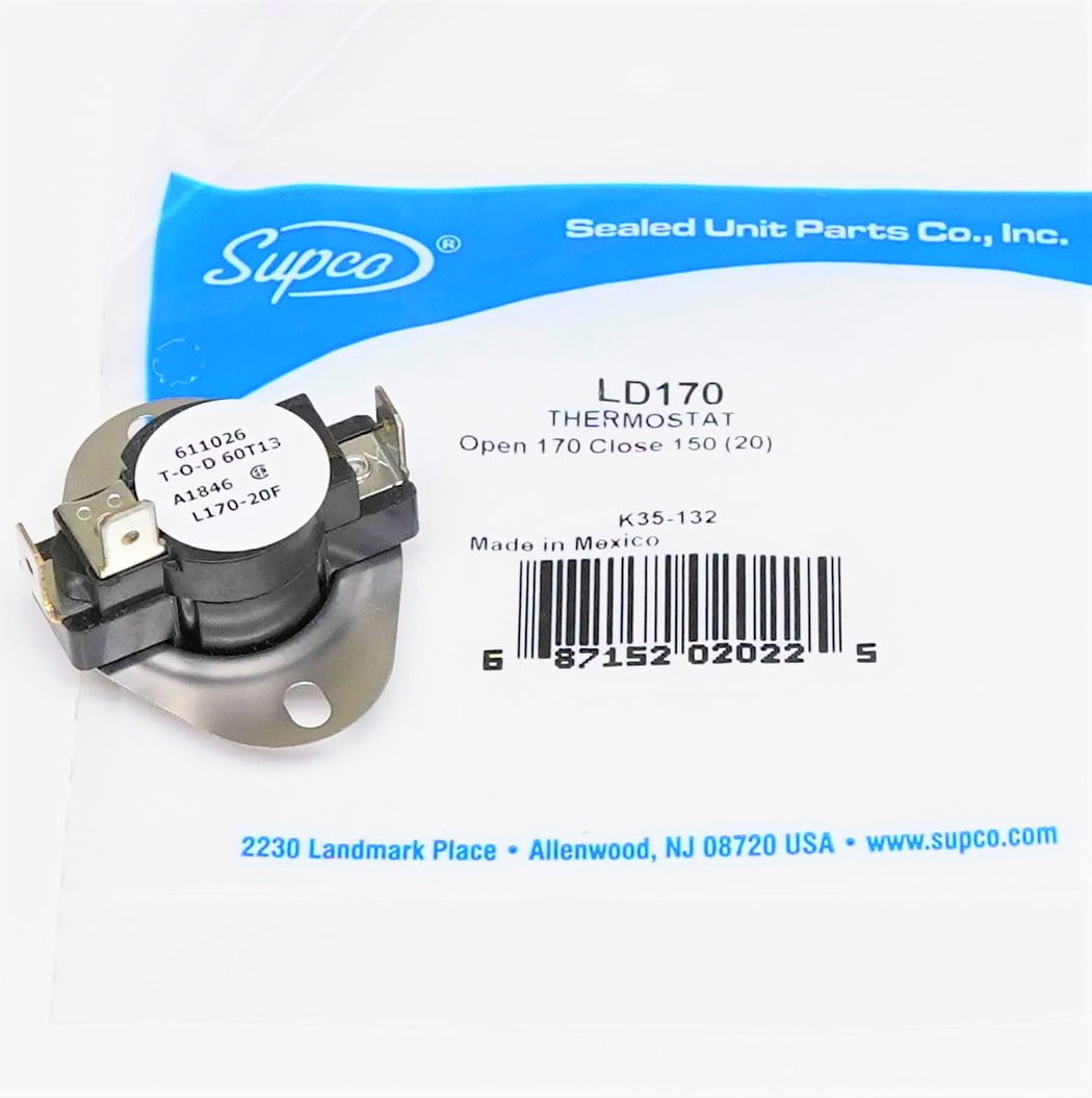 Supco Thermostat, 1-1/2" D, 2" W, 1" H, Element Type: Insertion LD170 ...