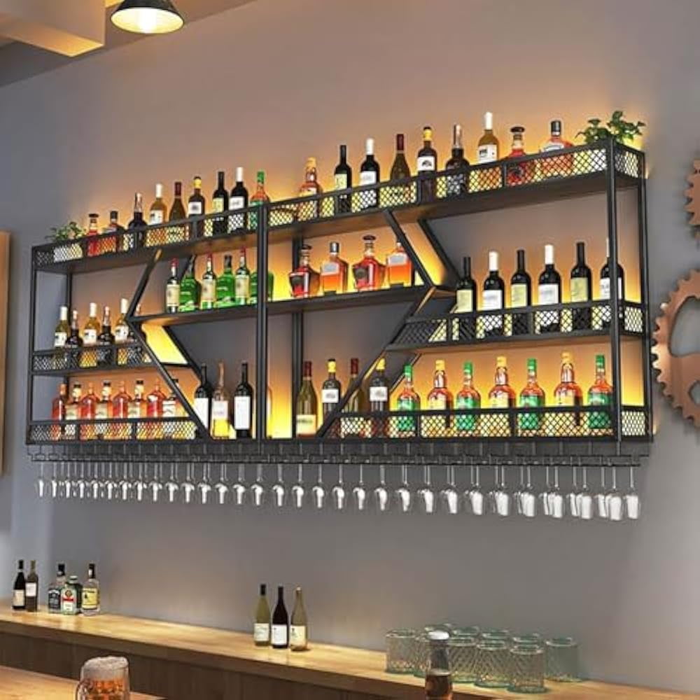 Supdeal 3-Tier Wall-Mounted Metal Wine Rack, Diamond Floating Shelves ...