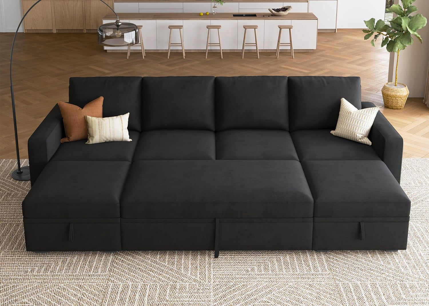 Supdeal Modular Sectional Sleeper Sofa Bed, Velvet Sectional Couch with ...