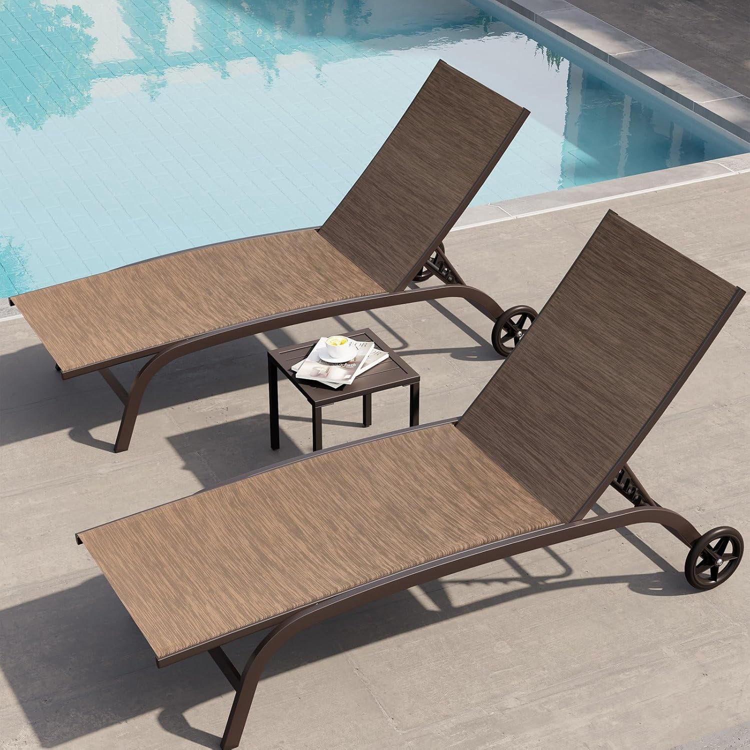 Supdeal Outdoor Chaise Lounge Chairs with Wheels Set of 3, Pool Lounge ...