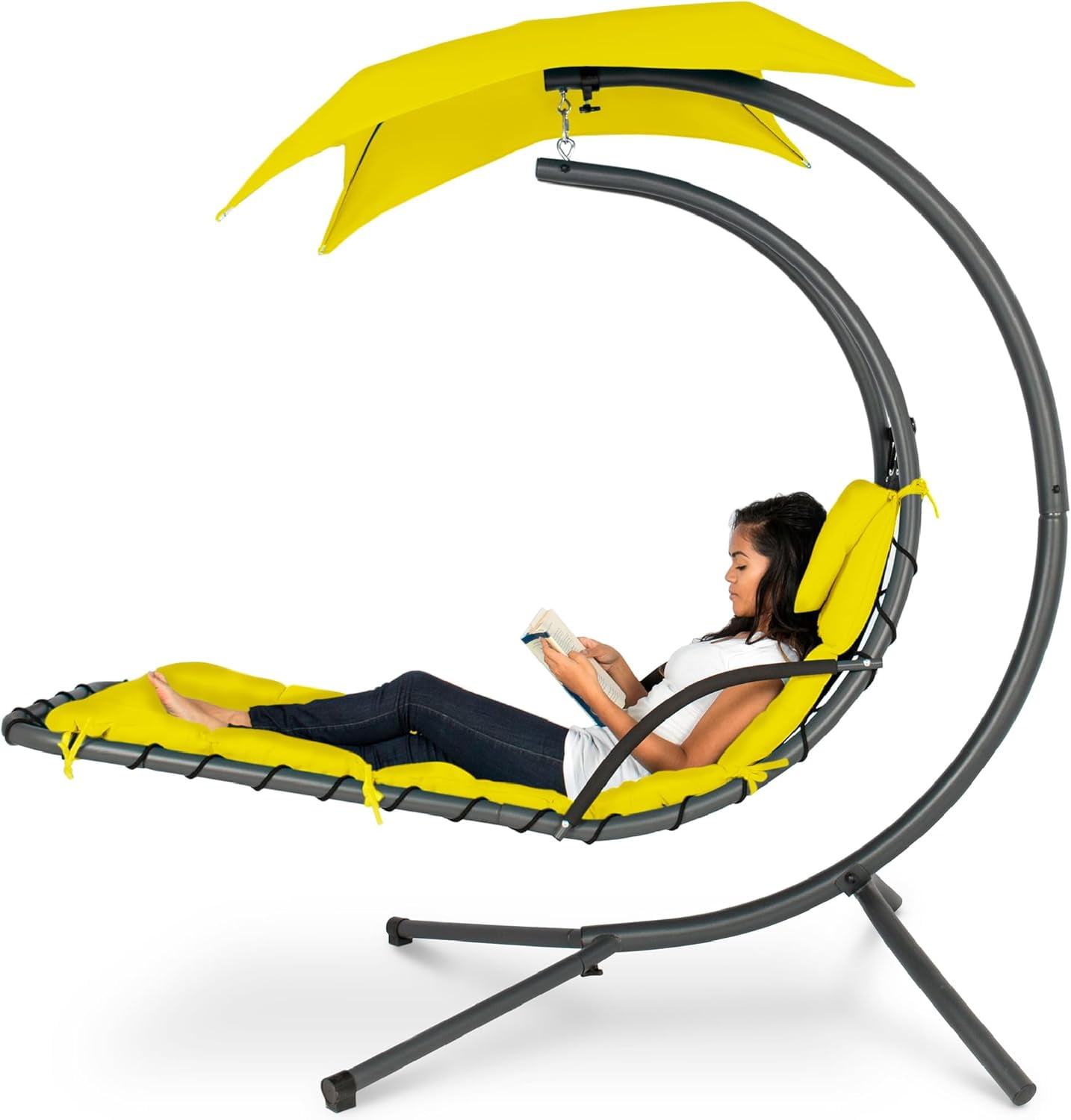 Supdeal Outdoor Hanging Curved Steel Chaise Lounge Chair Swing w/Built ...