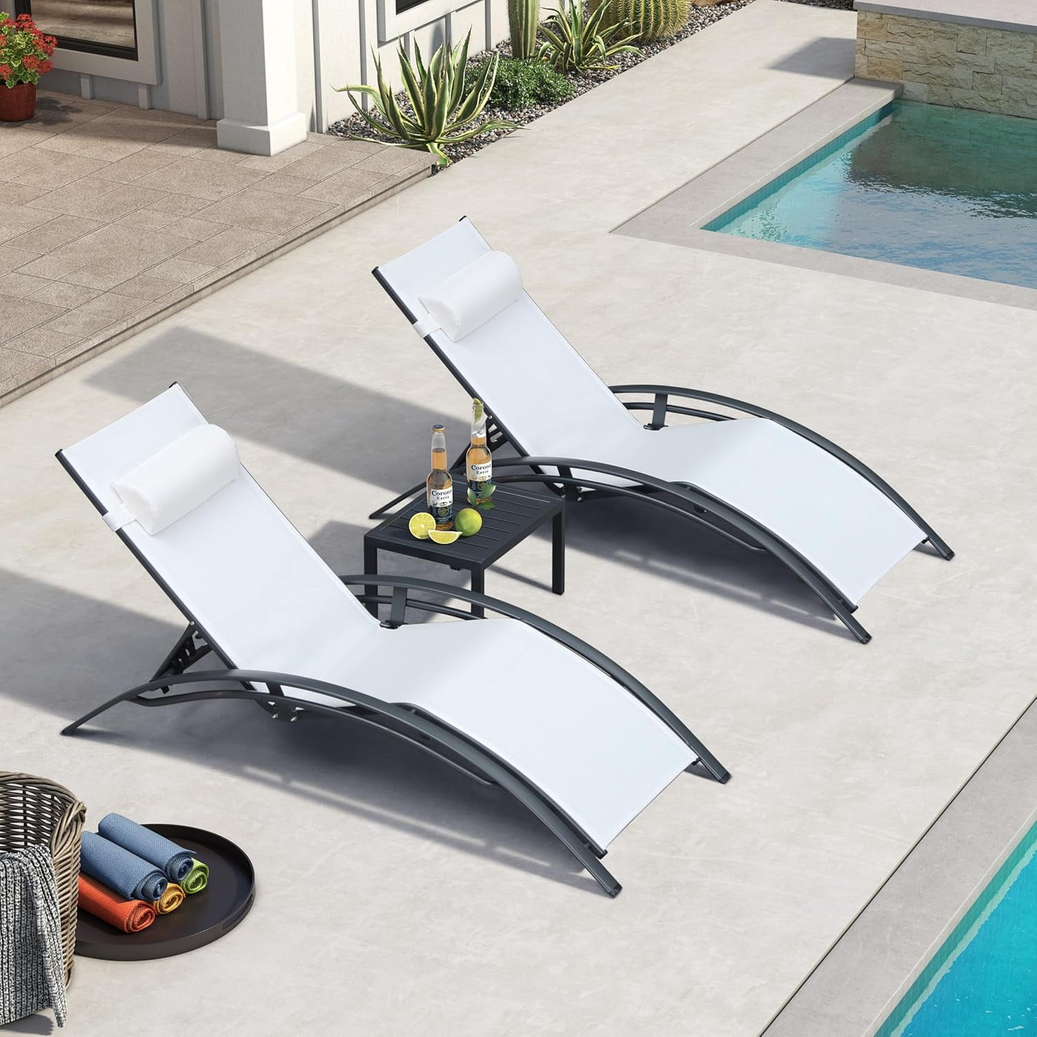Supdeal Patio Chaise Lounge Set of 3 Outdoor Lounge Chair Beach Pool Sunbathing Lawn Lounger ...