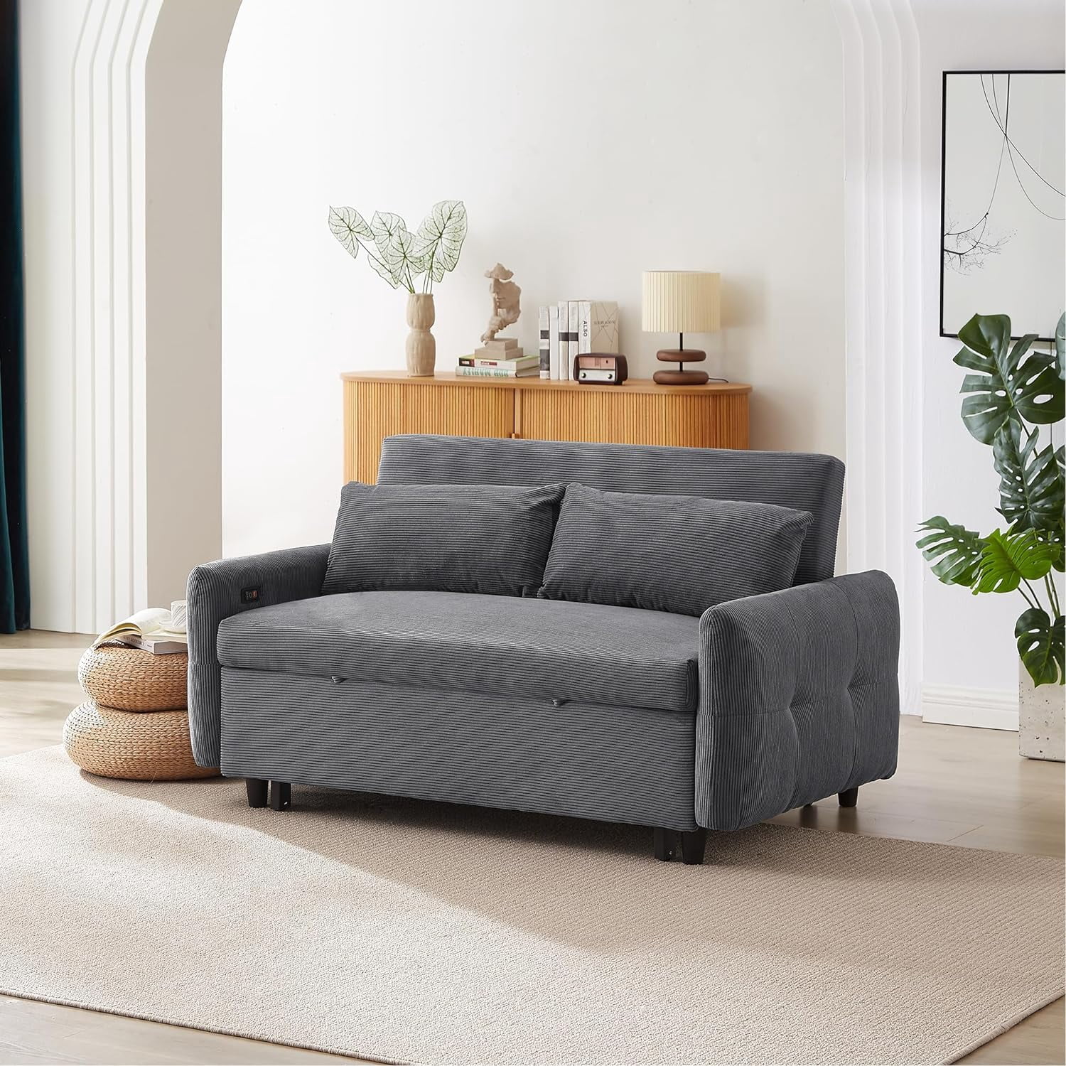 Supdeal Pull-Out Sofa Bed with Adjustable Backrest and Two Throw ...