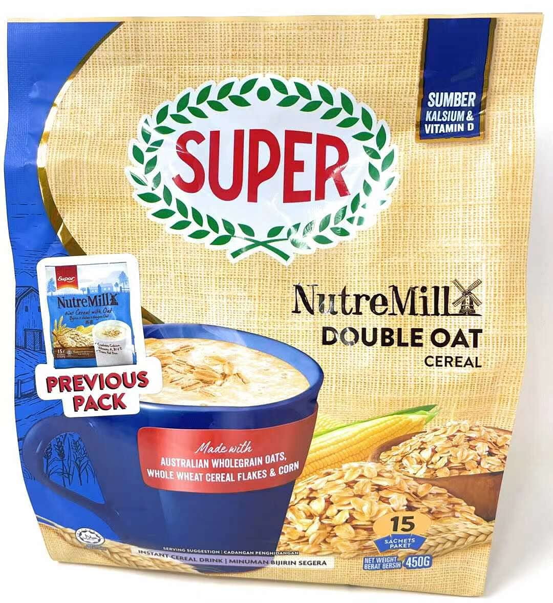Supe Nutremill 4in1 Instant SSF20 Original Cereal Wholegrain Oats, Flakes, Corn 15 Sachets 420g ...