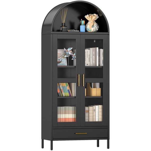 Supeer 73-Inch Tall Arched Kitchen Pantry Storage Cabinet with Glass ...