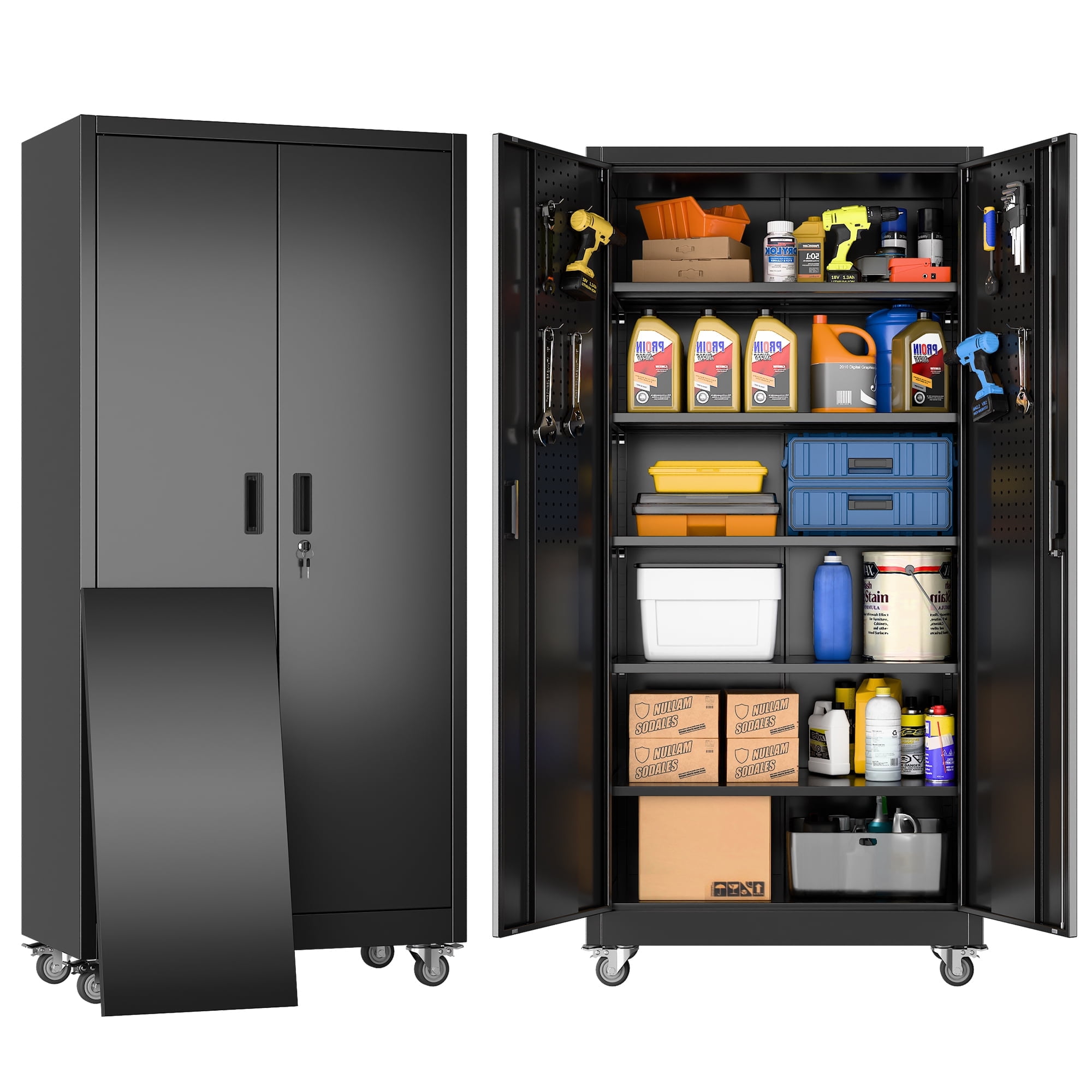 Supeer Black Small Utility Storage Cabinet, 2 Adjustable Shelves ...