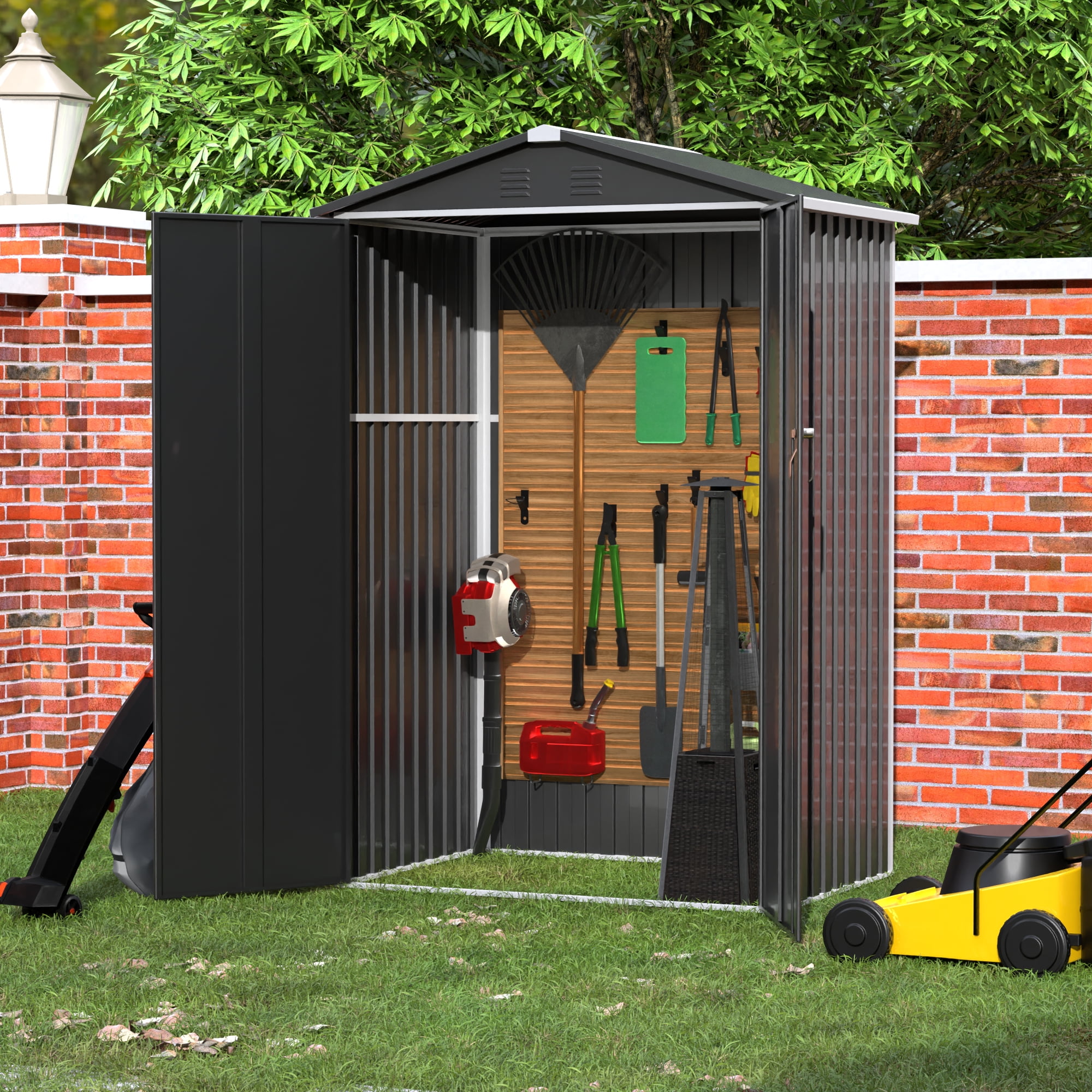 Supeer 4FT x 3FT Large Outdoor Metal Shed, Steel Utility Tool House ...