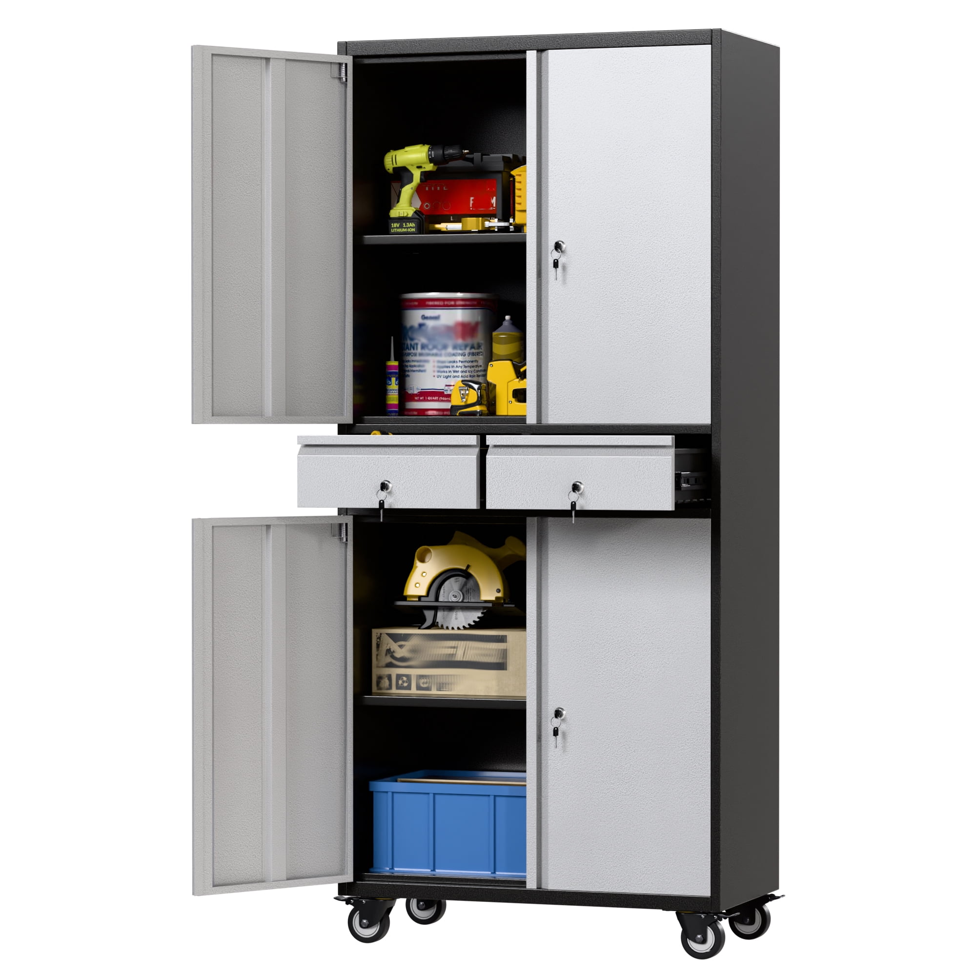 SUPEER 71" Metal Storage Cabinets with Wheels, Industrial Cabinet with ...