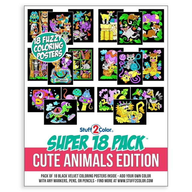Stuff2Color Super 18 Pack of Fuzzy Velvet Coloring Posters - Cute ...