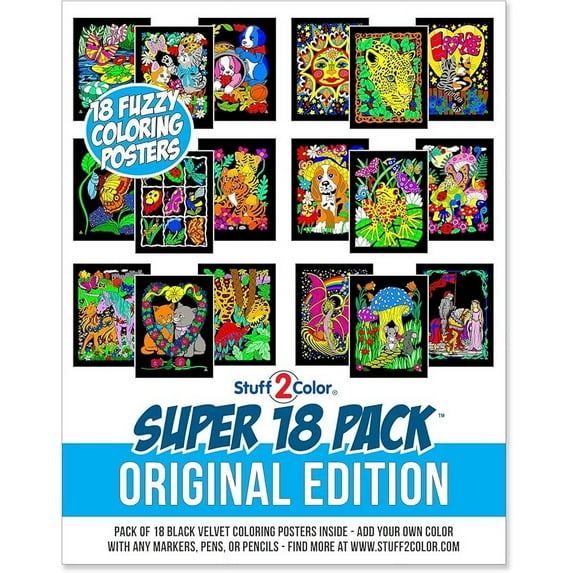 Stuff2Color 18-Pack Fuzzy Velvet Art Coloring Posters for Adults and ...