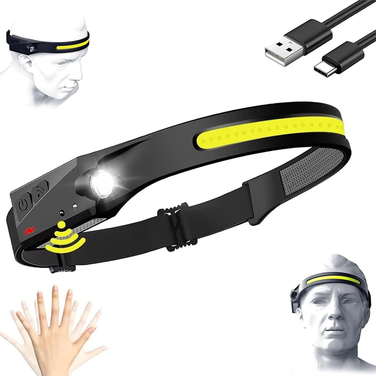 Super 230° Wide Beam Head Torch Multiple Modes with Motion Sensor LED ...