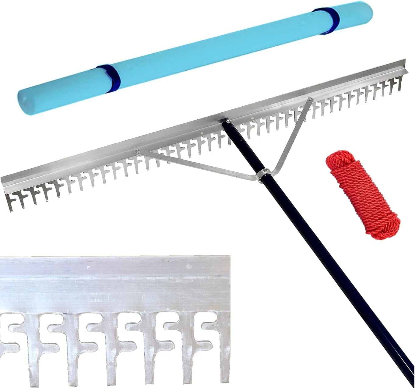 Super 4-Ft Wide Heavy Duty Rake with Extendable 16-Ft Long Handle for ...