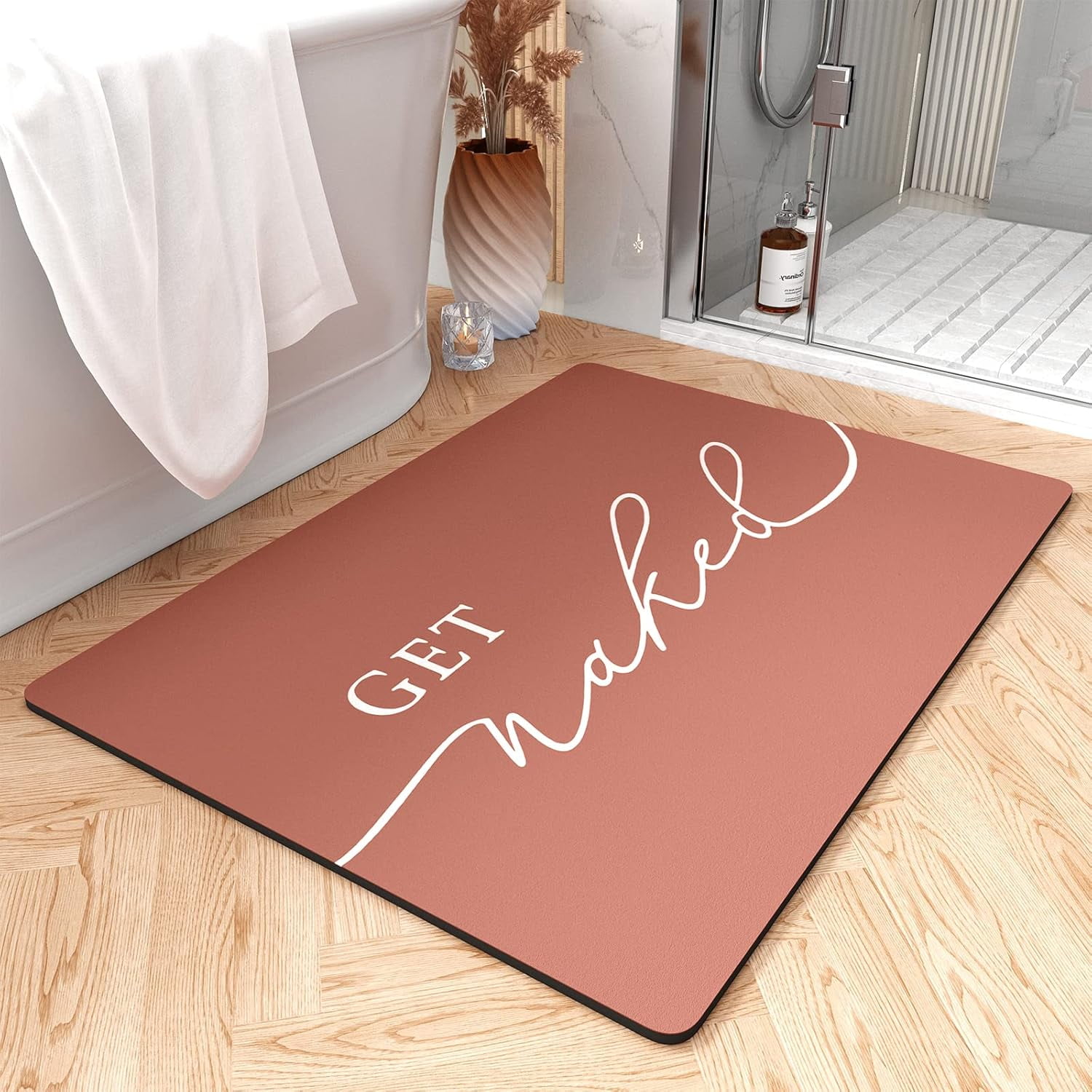 Super Absorbent Bath Mat 17" x 24" Terracotta Ultra Thin NonSlip ...