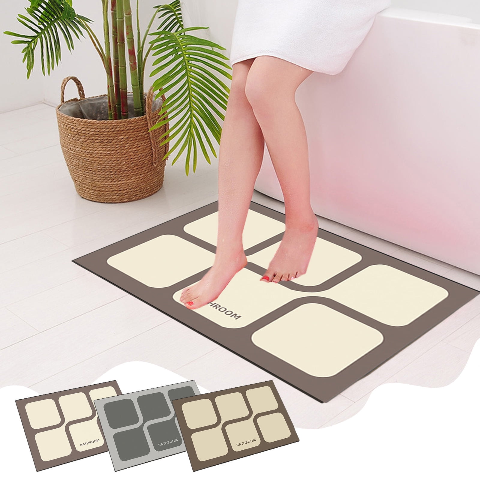 Super Absorbent Bath Mat, Non-Slip Rubber Backing, Washable, Durable ...