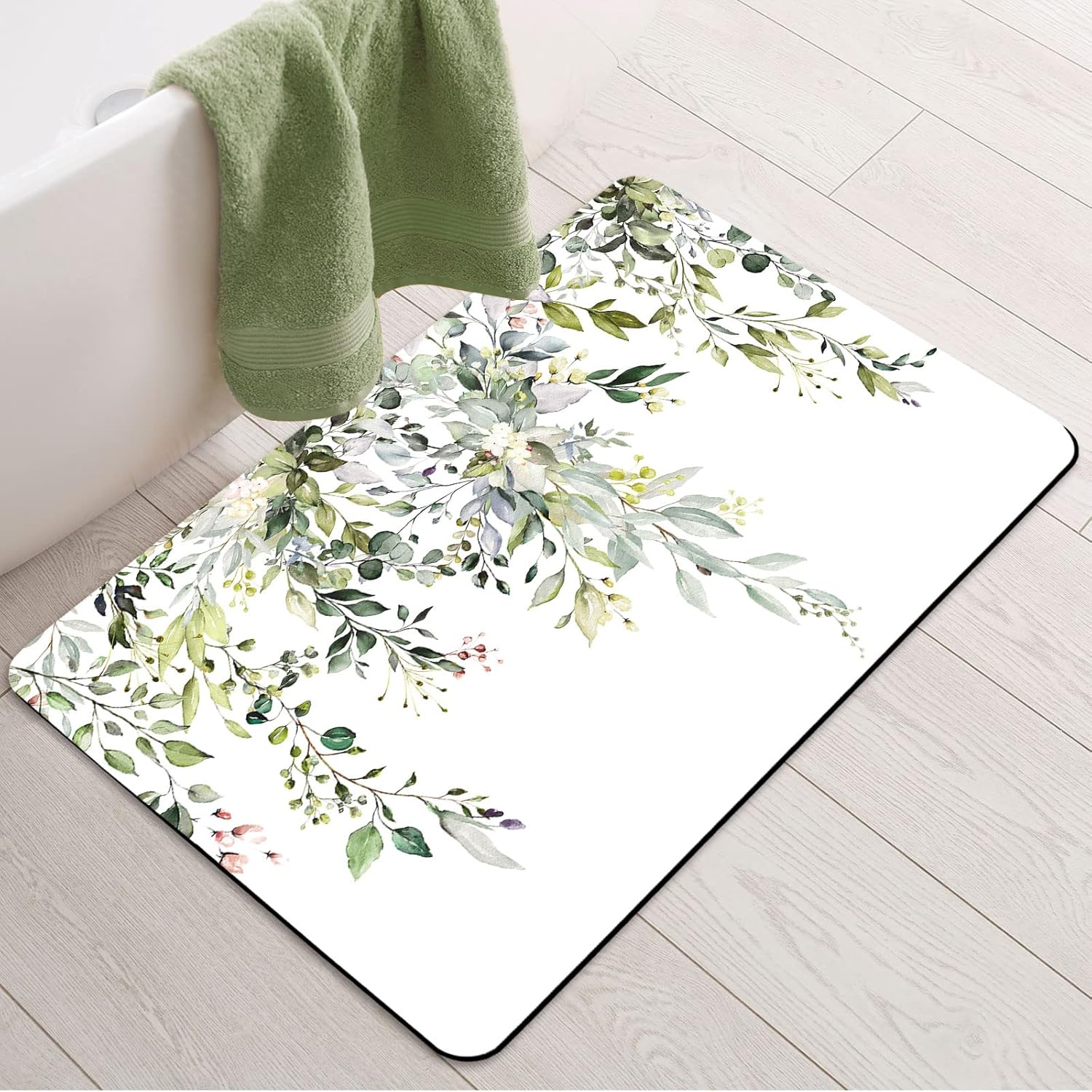 Super Absorbent Bath Mat Rug Sage Green Eucalyptus Leaves Bath Mat ...