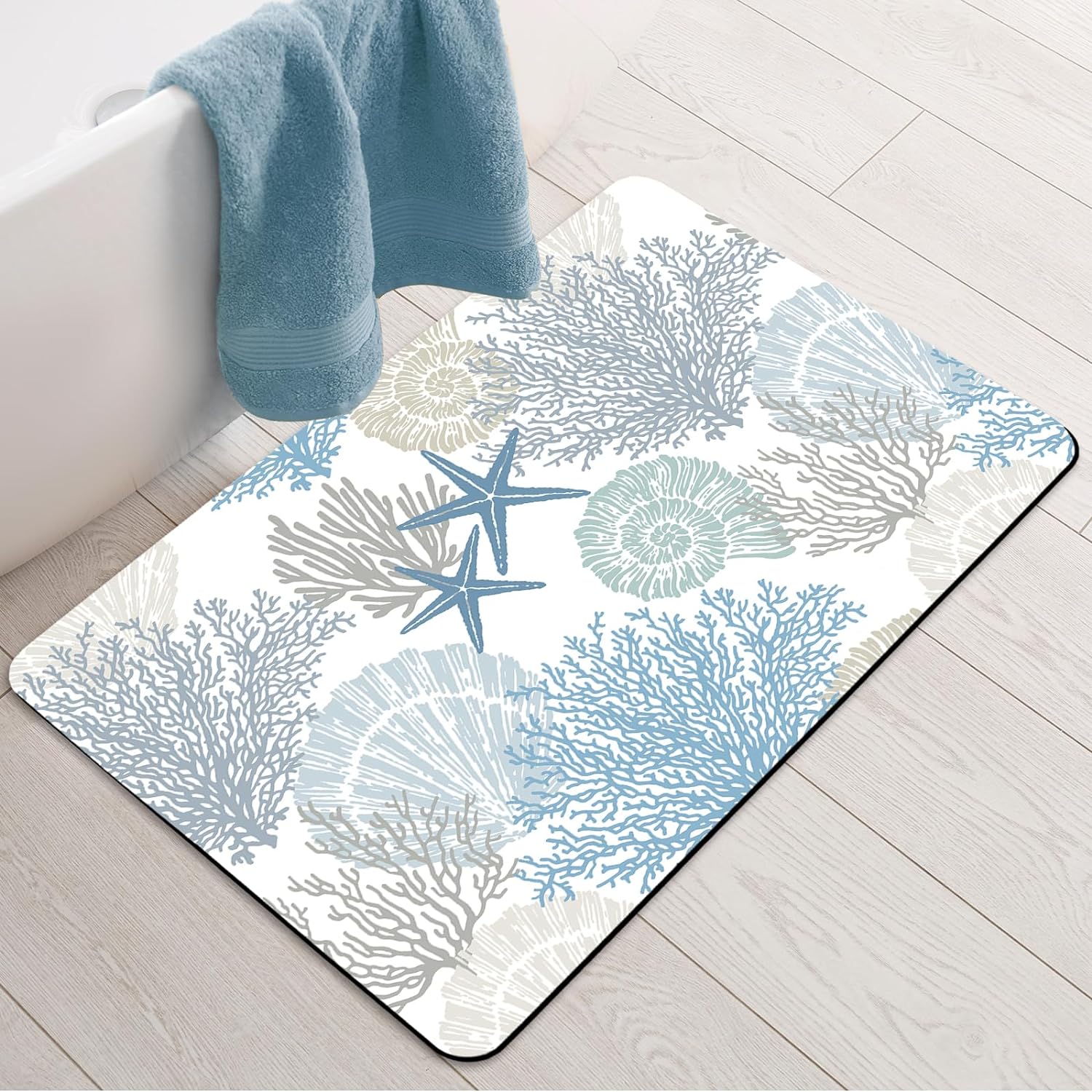 Super Absorbent Bath Mat Rug Starfish Seashell Coral Ocean Themed Bath ...