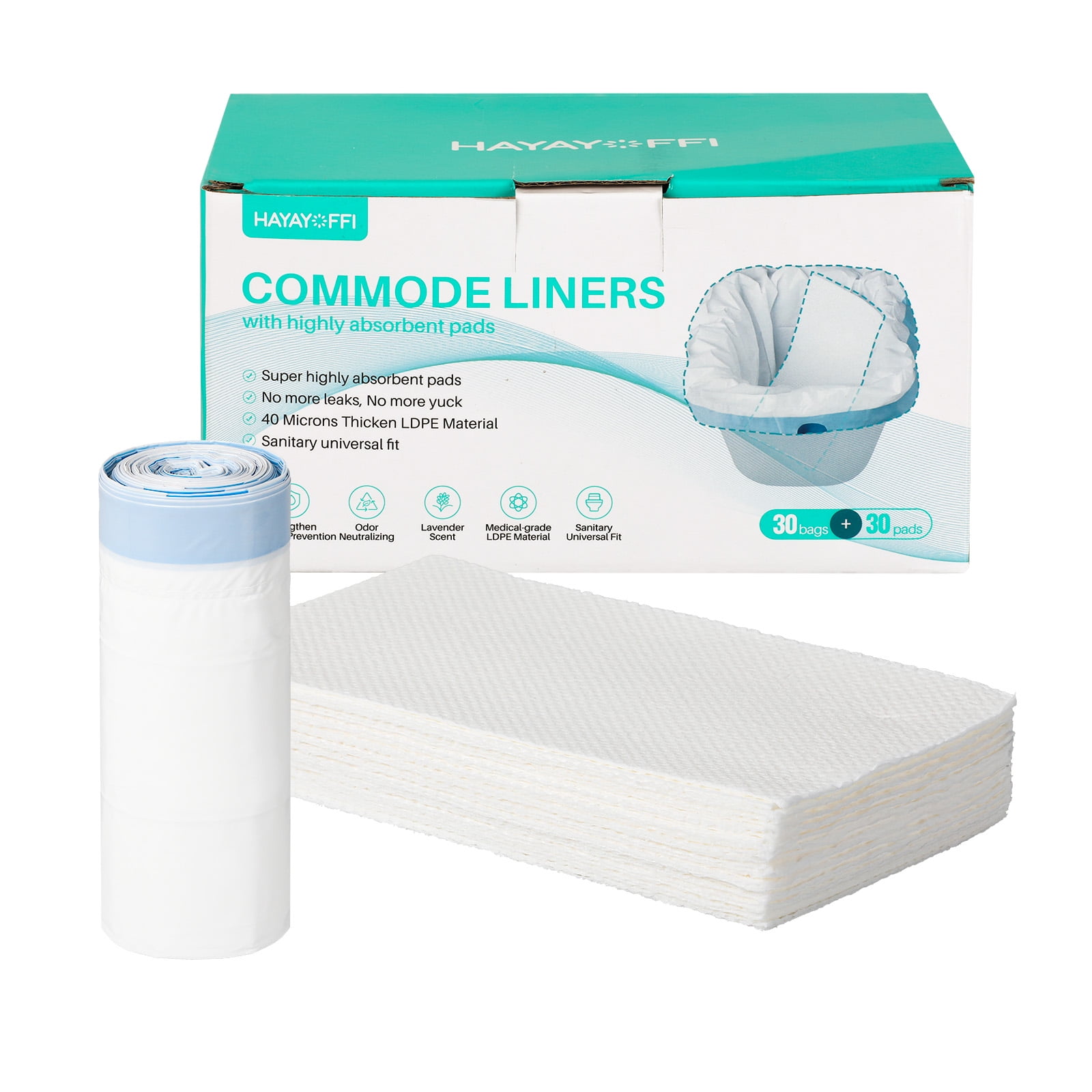 30 Pack Commode Liners with Absorbent Pads, 30 Bedside Commode Liners ...