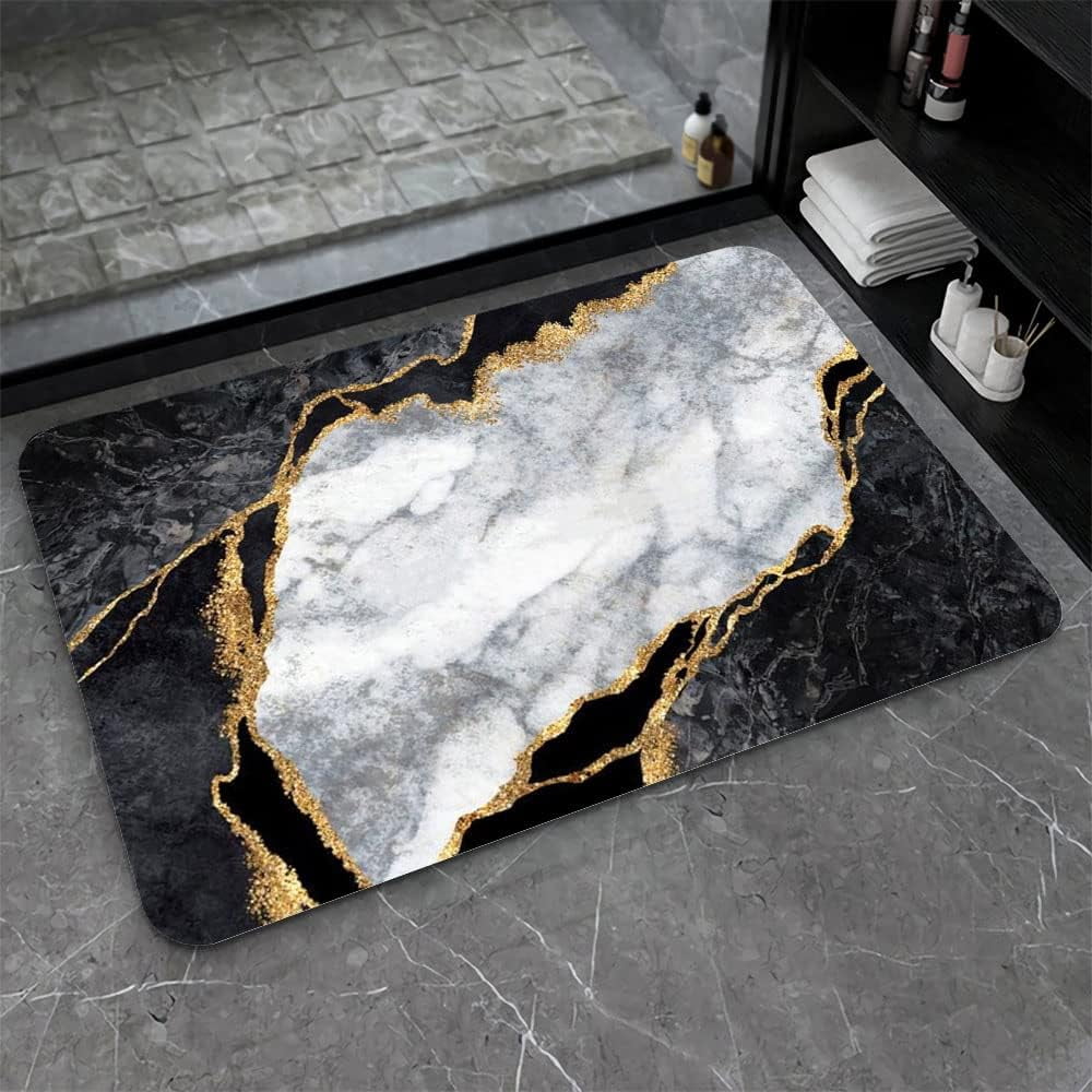 Super Absorbent Diatomaceous Earth Stone Bath Mat, Black White Golden ...