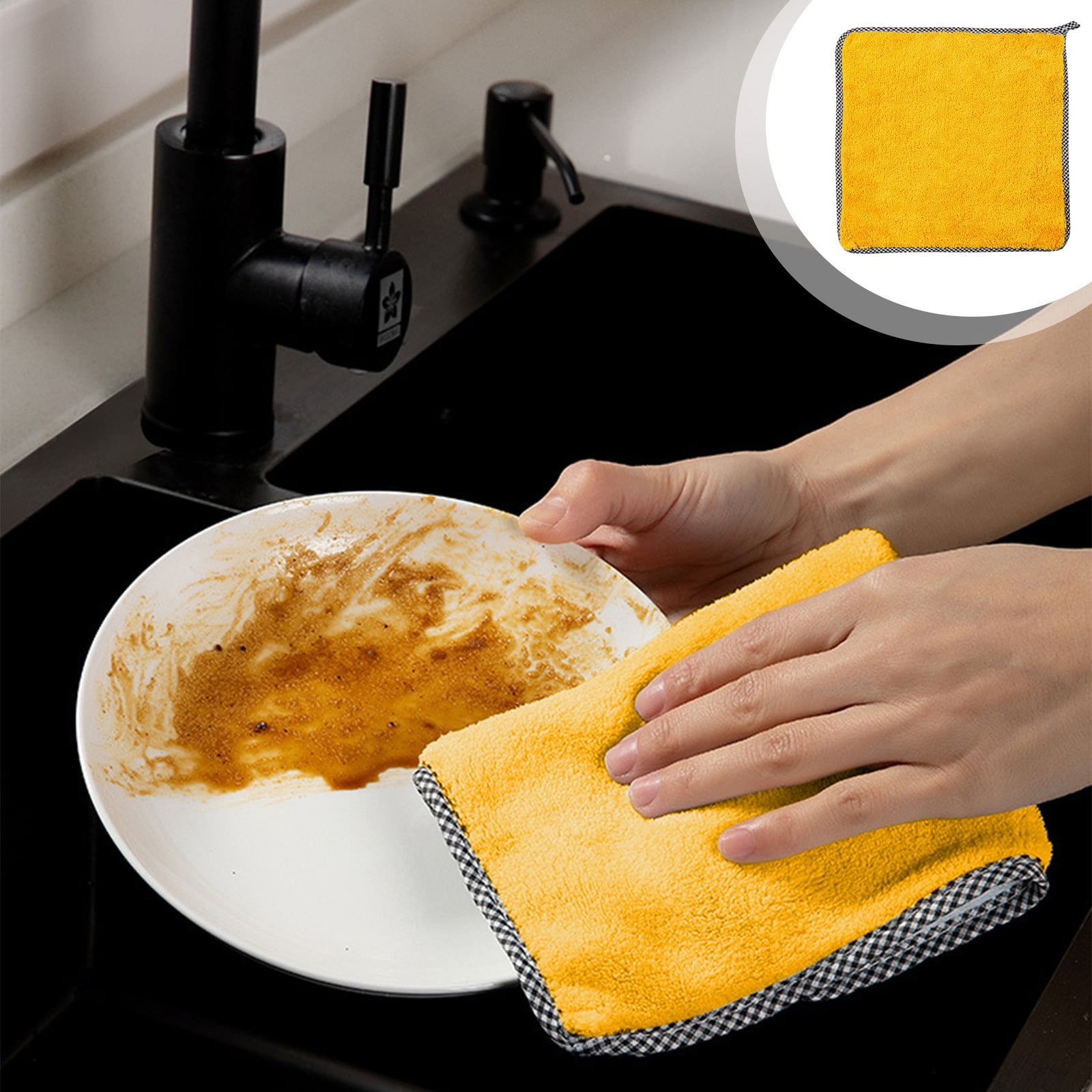 Super Absorbent Fleece Dish Cloths with Lanyard, Thick No-Lint Cleaning ...