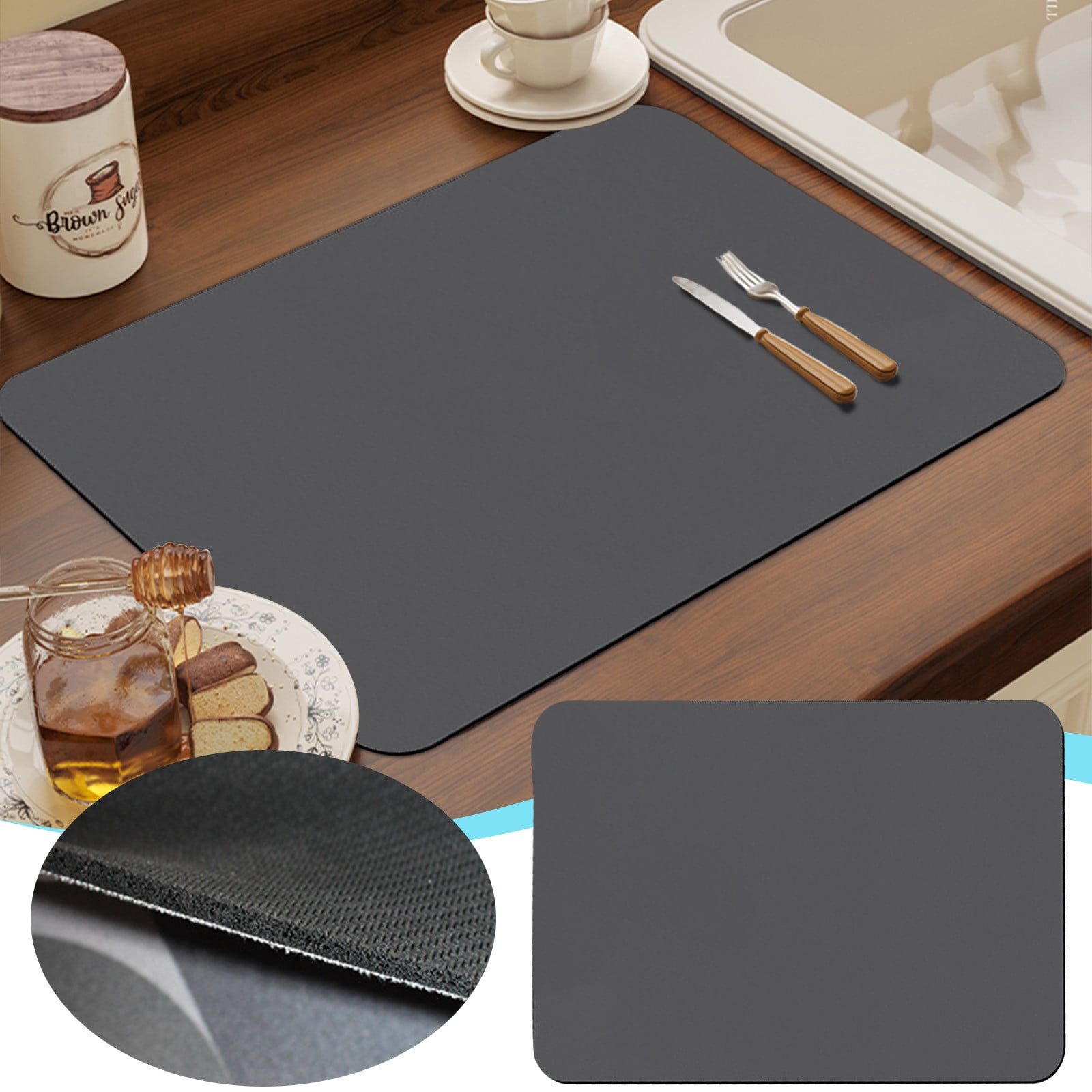 Super Absorbent Kitchen Drying Mat, Large Non-Slip Diatomite Dish ...