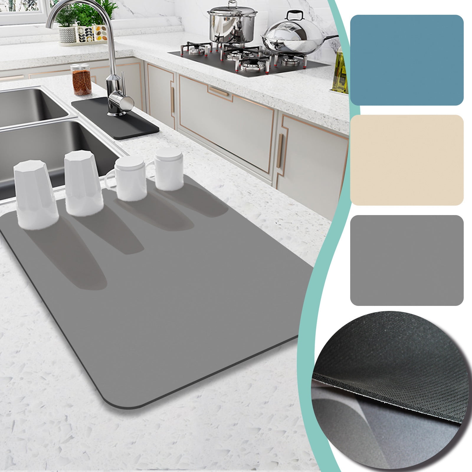 Super Absorbent Kitchen Mat, Easy-Drying Diatomite Surface, Non-Slip ...