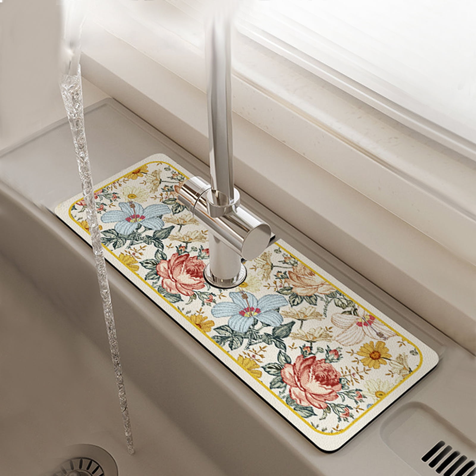 Super Absorbent Kitchen Sink Splash Guard and Faucet Drain Mat - Non ...