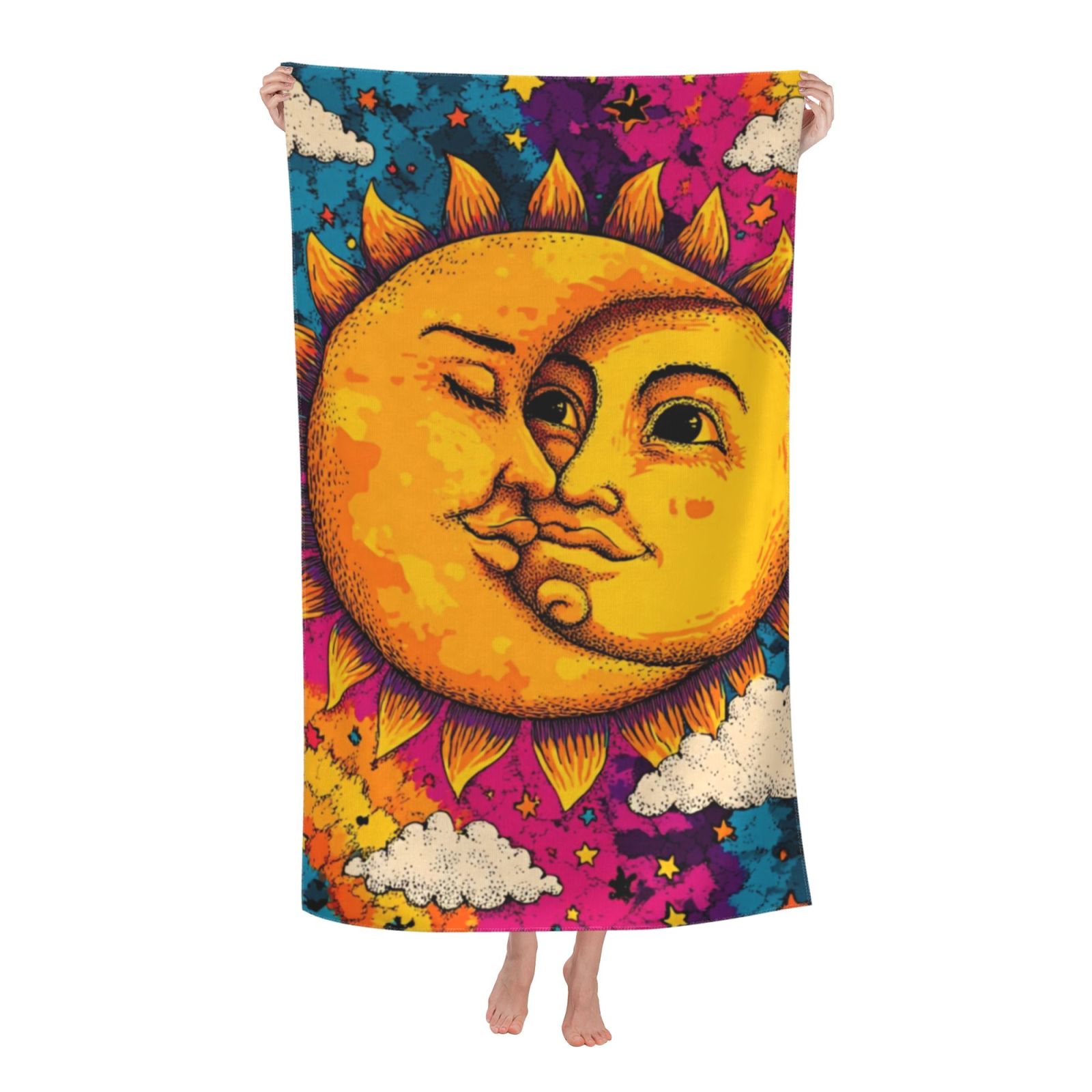 Super Absorbent Microfiber Bath Towel 32 x 52 Inch with Sun Moon ...