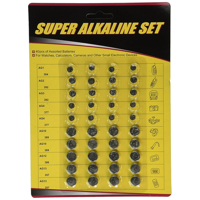 Super Alkaline Button Cell Batteries Variety Pack, Assorted 40pc for ...