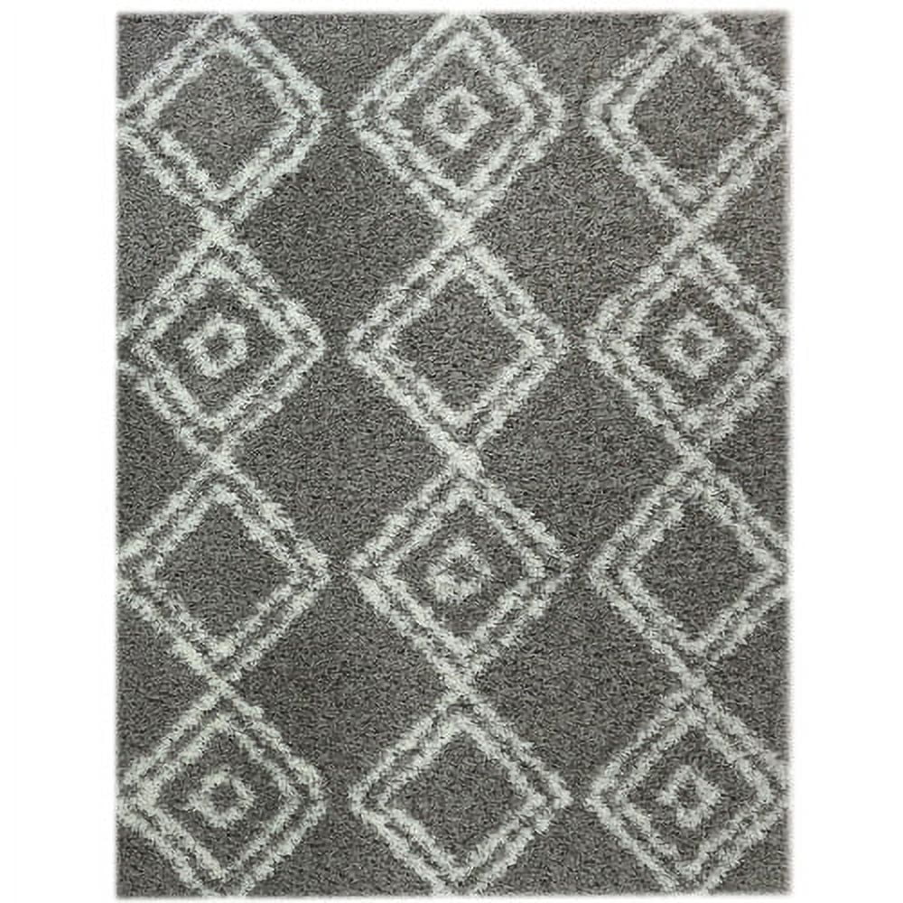 Super Area Rugs, Cozy Plush Grey & White Diamond Shag Rug, 2' x 3 ...