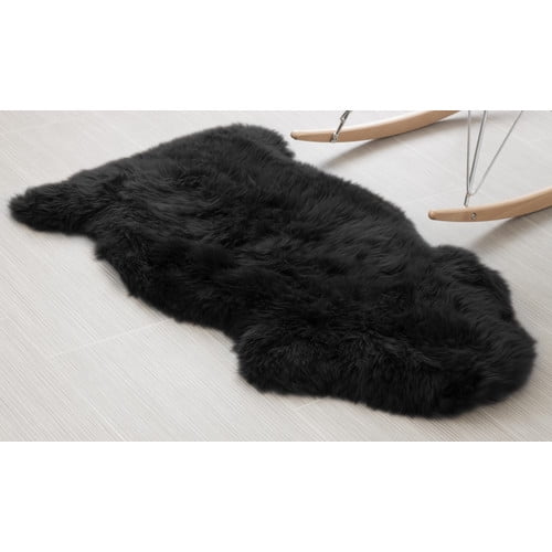 Super Area Rugs, Genuine Australian Sheepskin Black Fur Rug, Single ...
