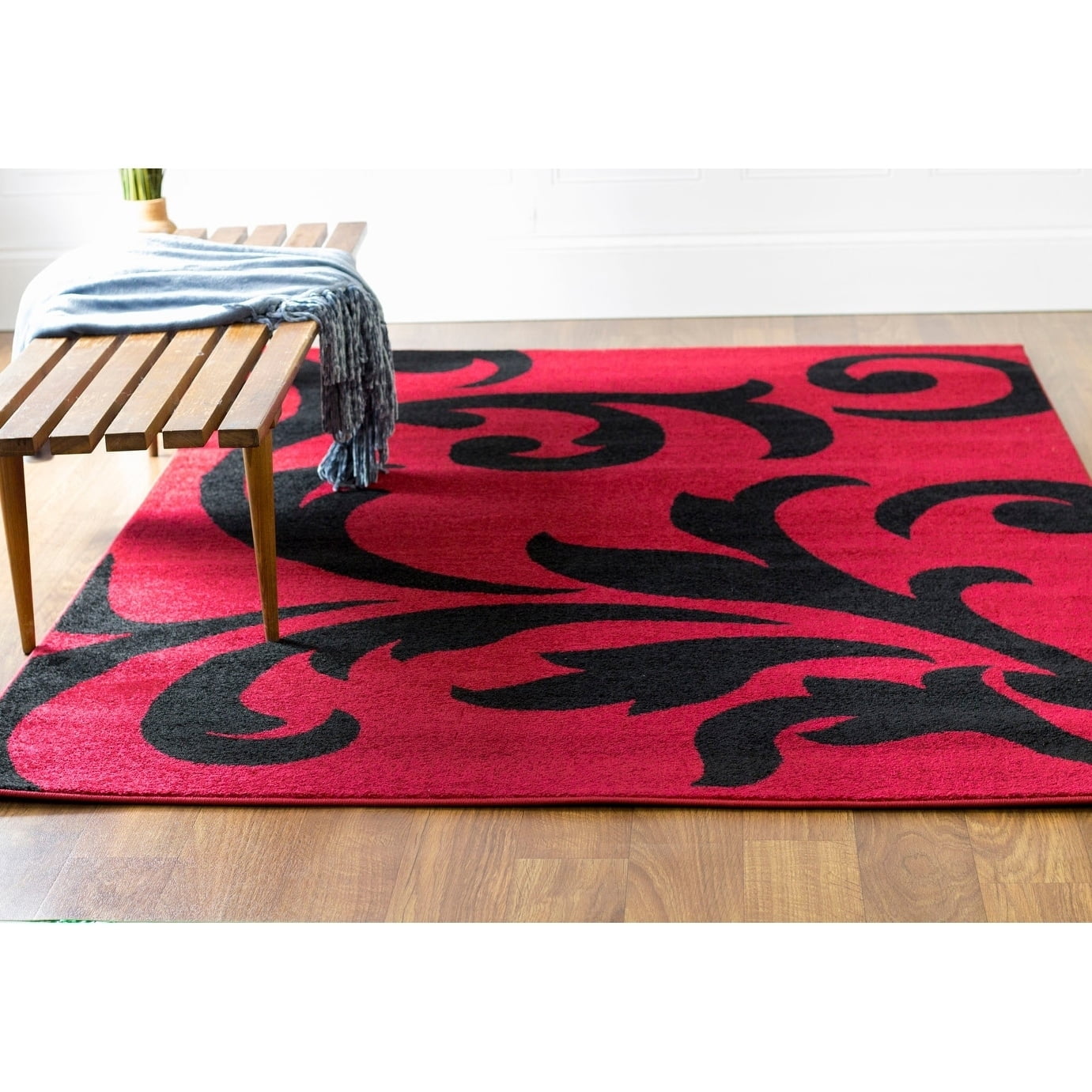 Super Area Rugs Metro Floral Damask Rug Black/Red 5' x 8' 5' x 8 ...