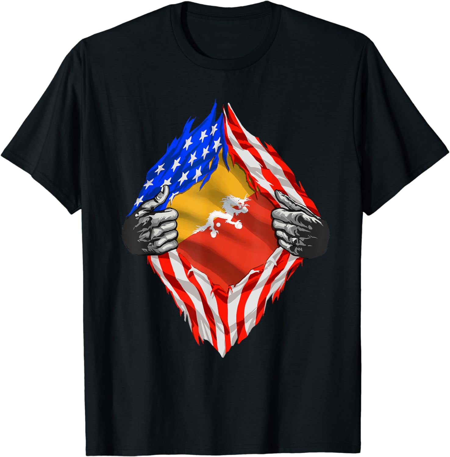 Super Bhutanese Heritage Bhutan Roots USA Flag Cotton T-Shirt - Walmart.com