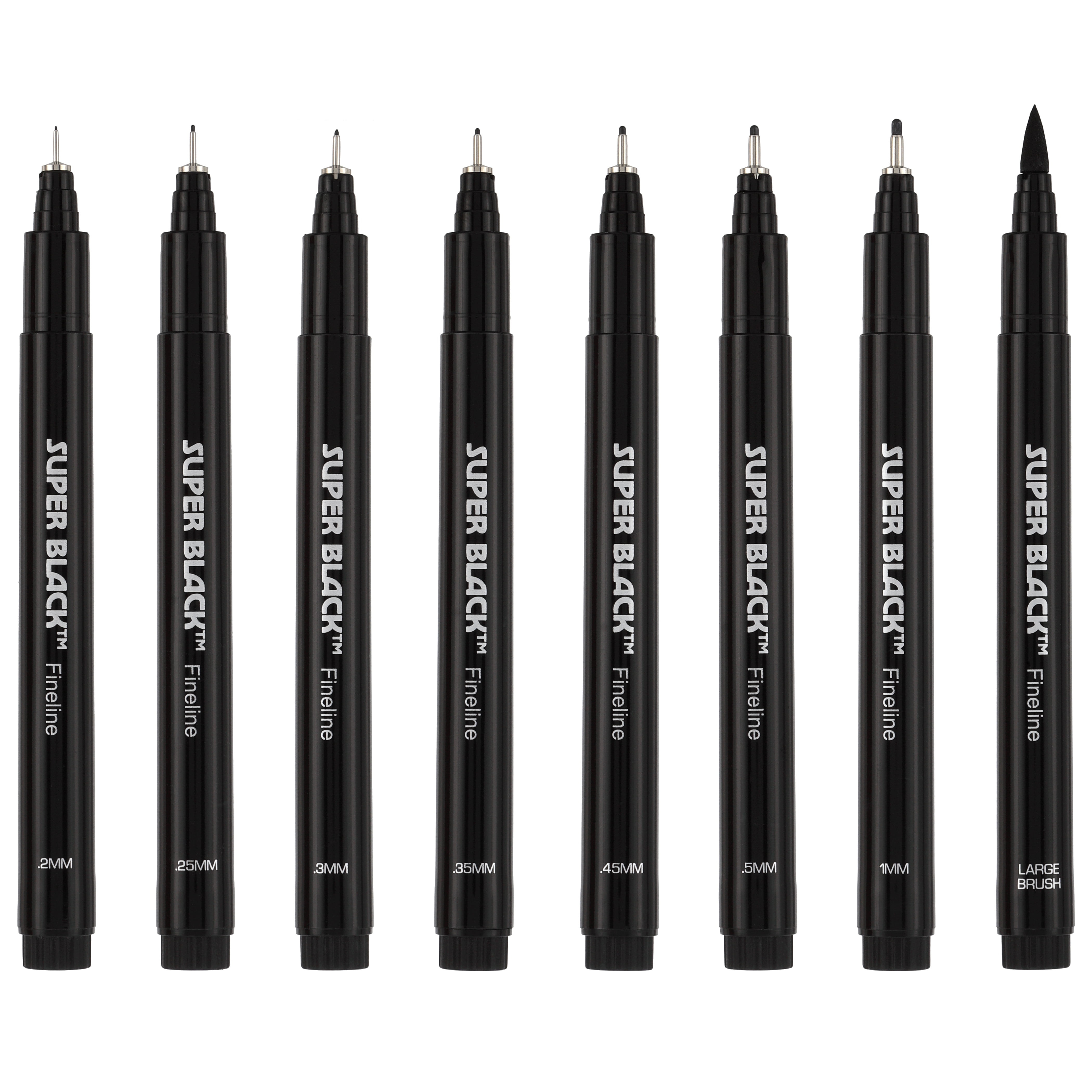 Super Black Permanent Fineliners Ultimate Line Drawing Set of 8 - 24 ...
