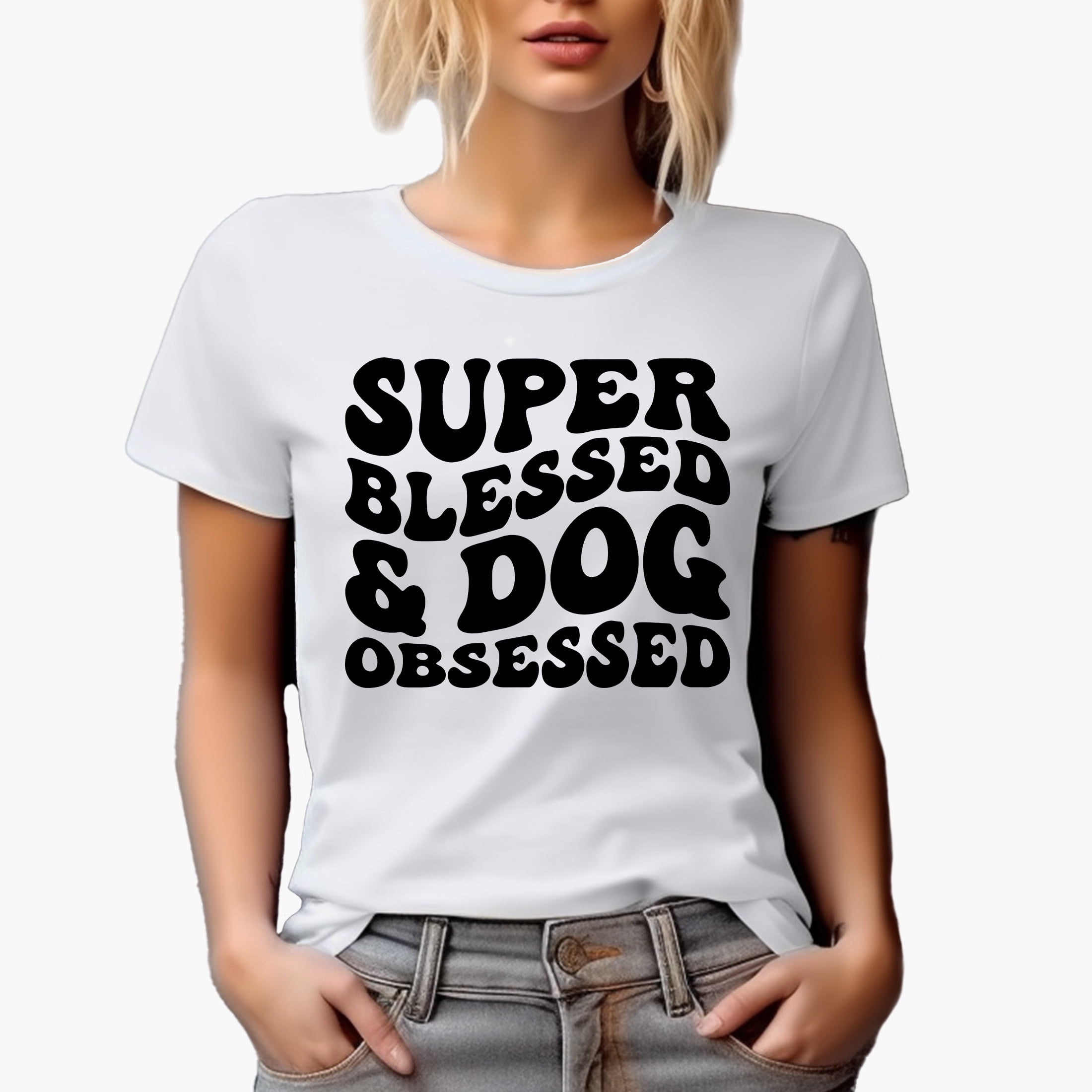 Super Blessed & Dog Obsessed, Groovy Retro Wavy Text Merch Gift, White ...