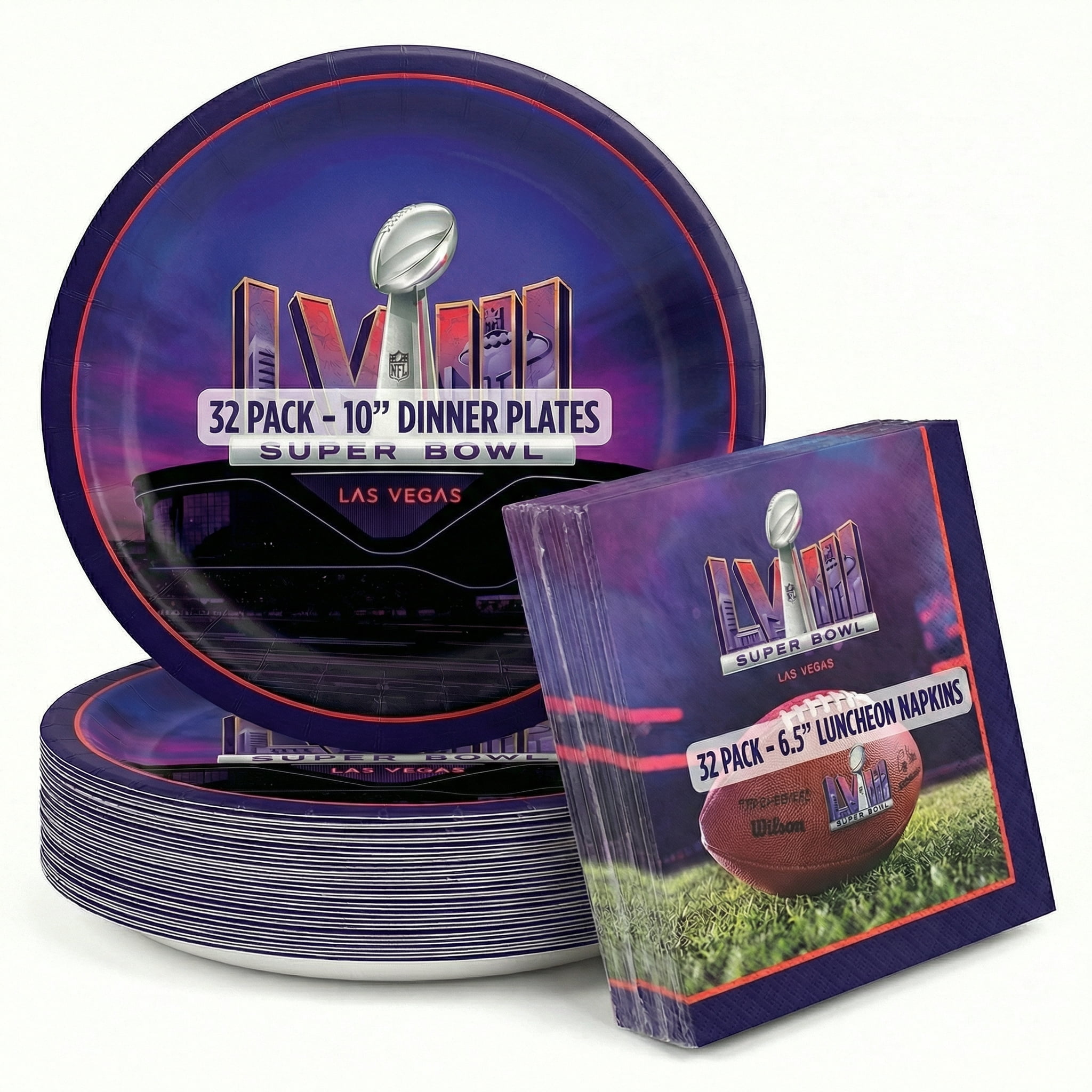 Super Bowl Paper Plates and Napkins Las Vegas Party Set 32 Each 10 ...