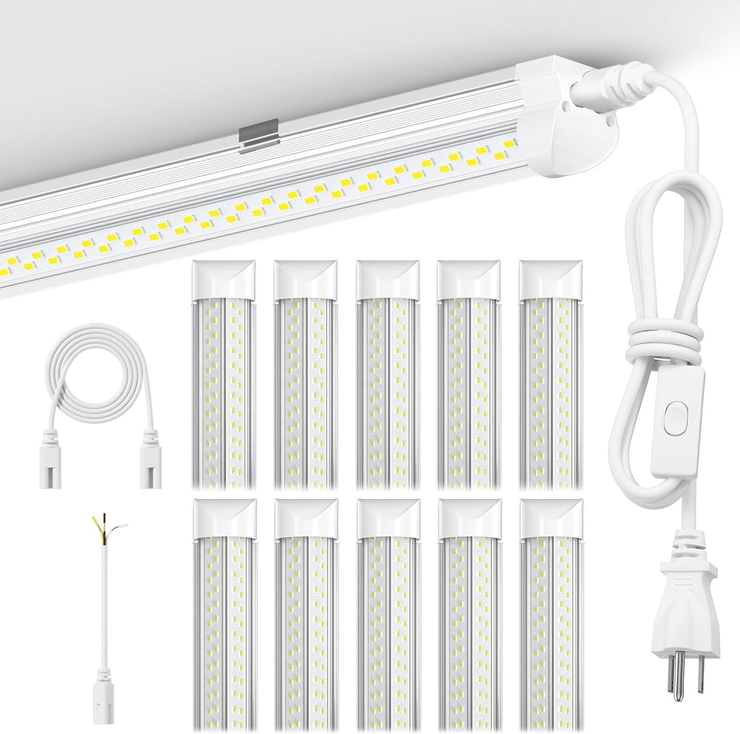 Super Bright 100w 8ft Led Shop Lights 10-Pack| 5000K 15000lm Linkable 8 ...