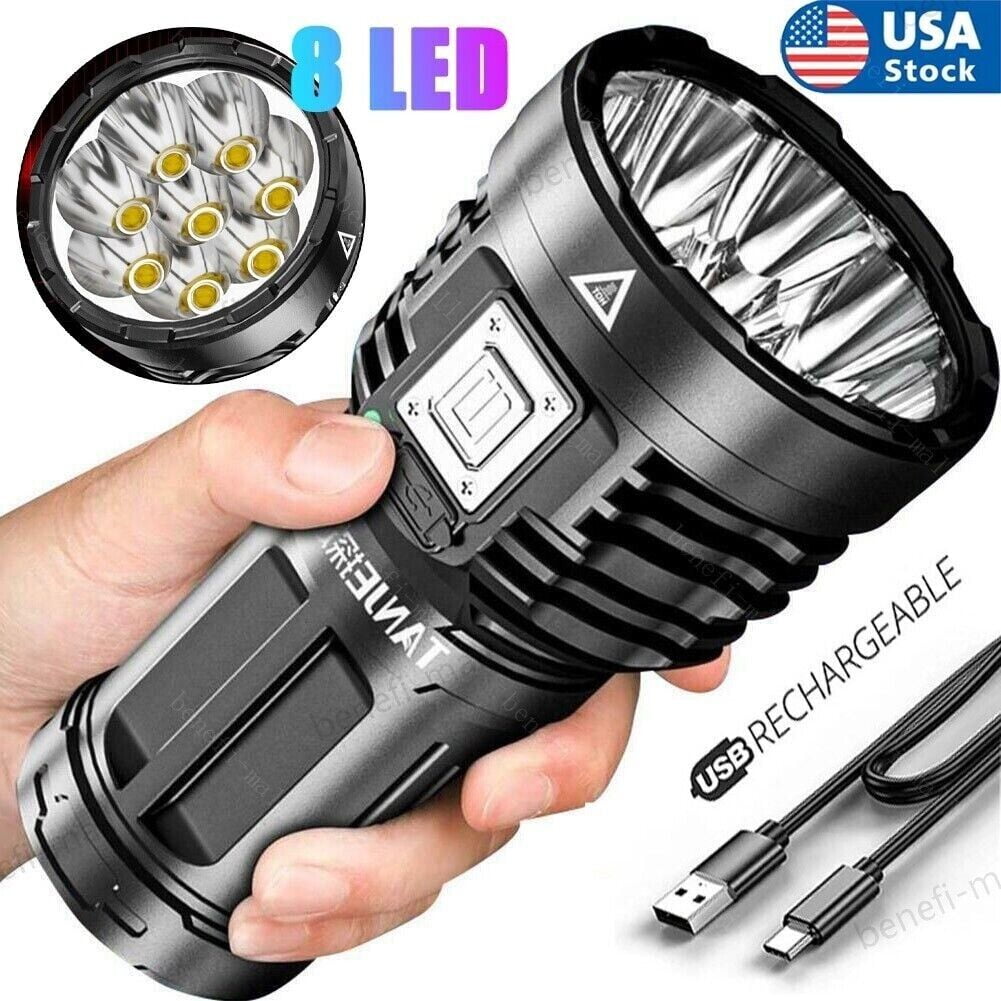 Super Bright 12000000LM Torch 8 LED Flashlight USB Rechargeable ...