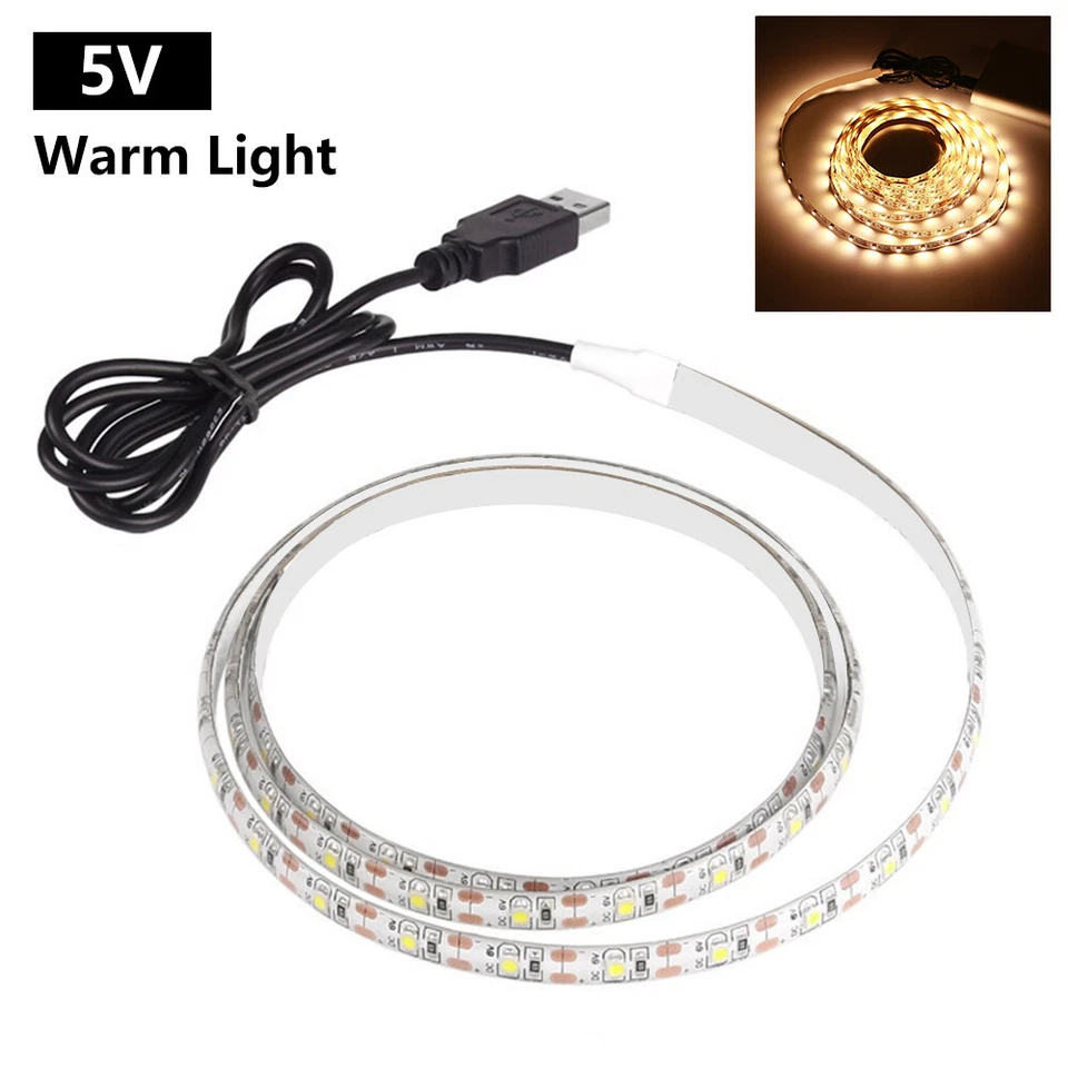 Super Bright 1M 3528 SMD LED Flexible Strip Light DC 5V USB White Warm ...
