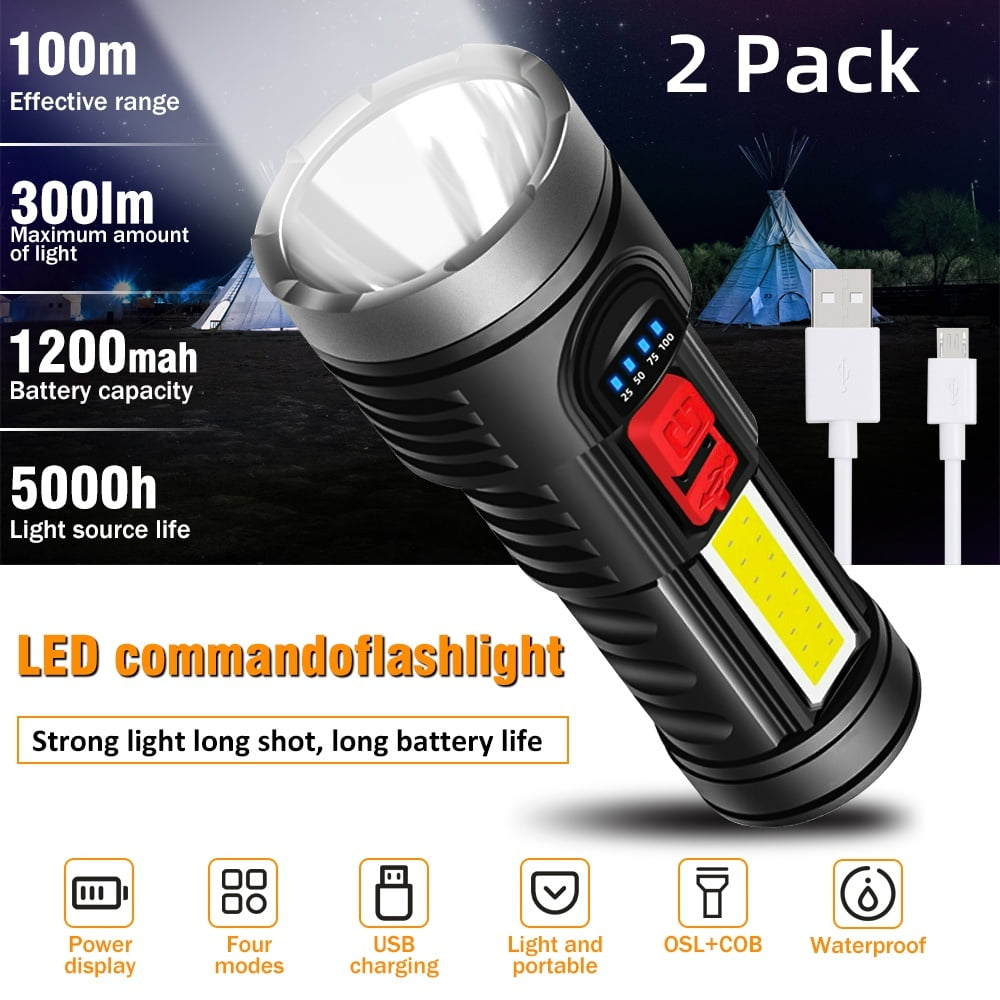 Super Bright 300LM Torch Led Waterproof Flashlight USB Rechargeable,4 ...