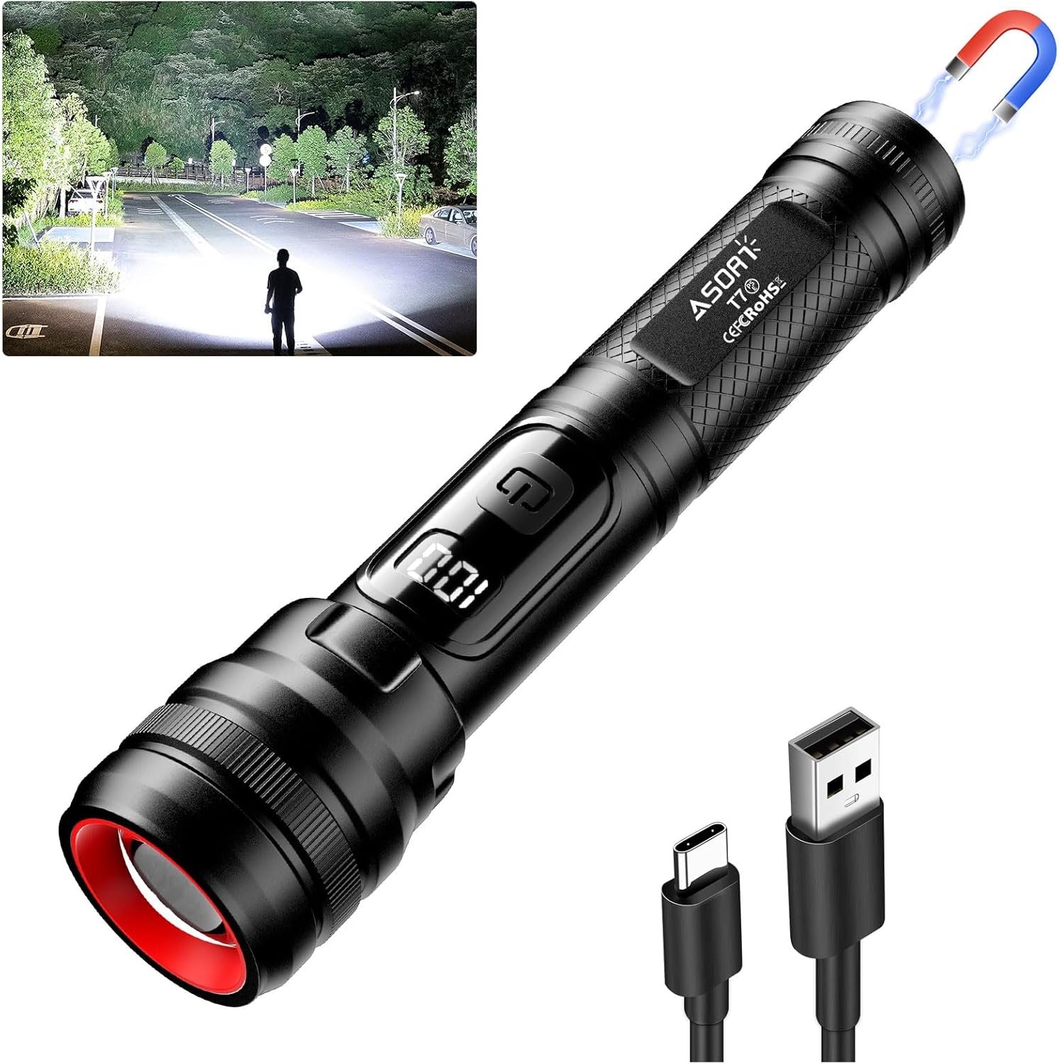 Super Bright 50000 Lumens Tactical Flashlight,Magnetic LED Flashlights ...